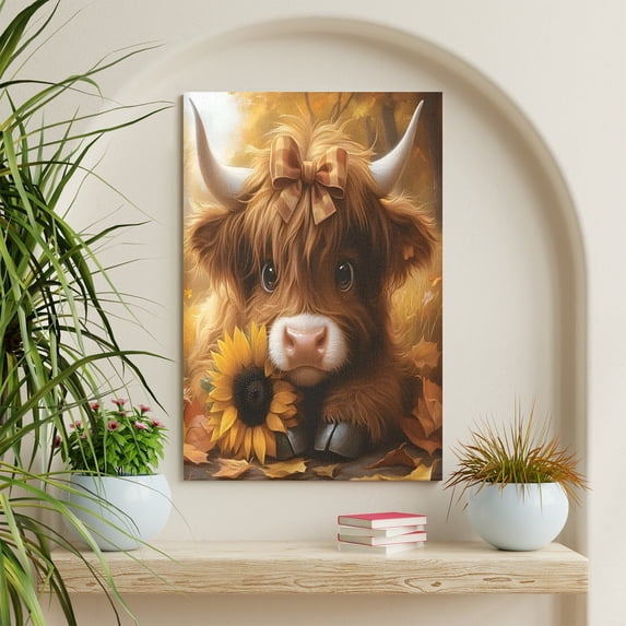 COGL Cute Highland Cow Baby Canvas Wall Art Rustic Farmhouse Sunflower ...