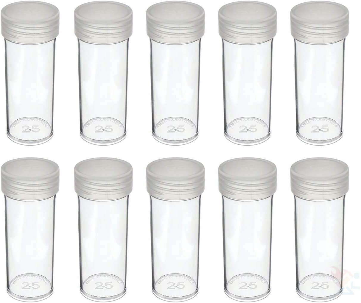 COIN STORAGE TUBES, round clear plastic w/ screw on tops for QUARTERS ...