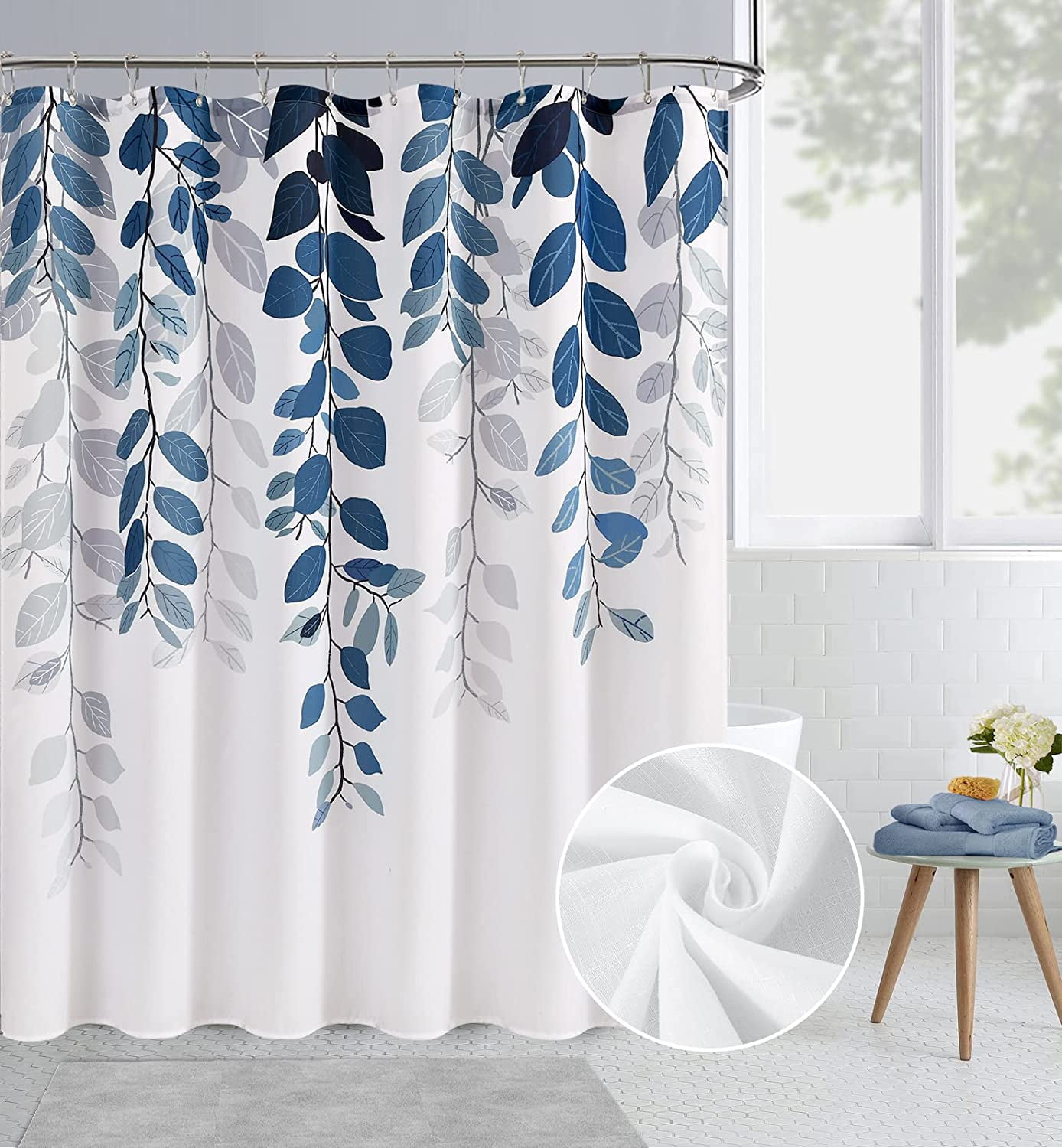COKHZUG Floral Collection Botanical Country Style Blue Leaf Shower ...