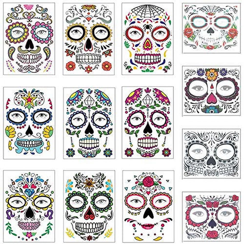 COKOHAPPY Halloween Temporary Face Tattoos Makeup Kit (13 Pack), Day of ...