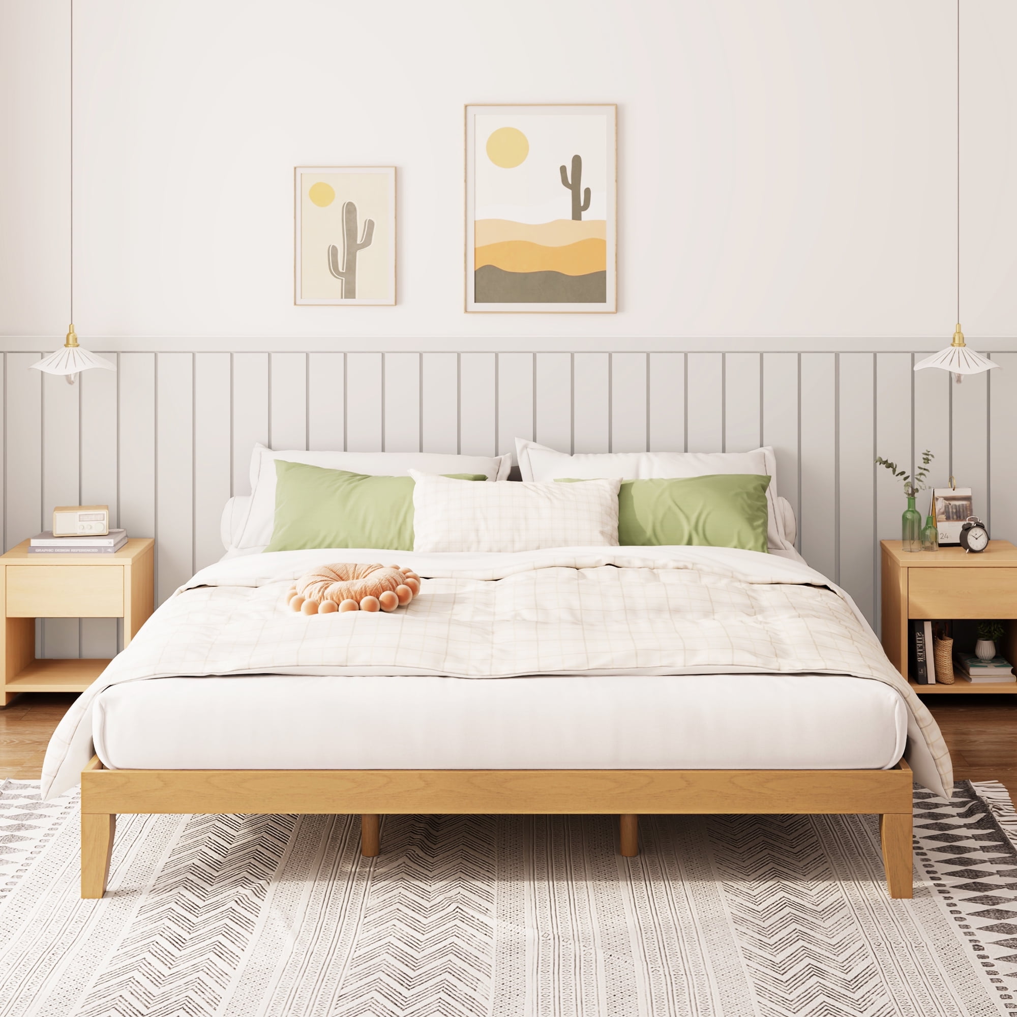 AFO 12 Inch Wood Platform Bed Frame, Sturdy Queen Size Bed Frame with ...