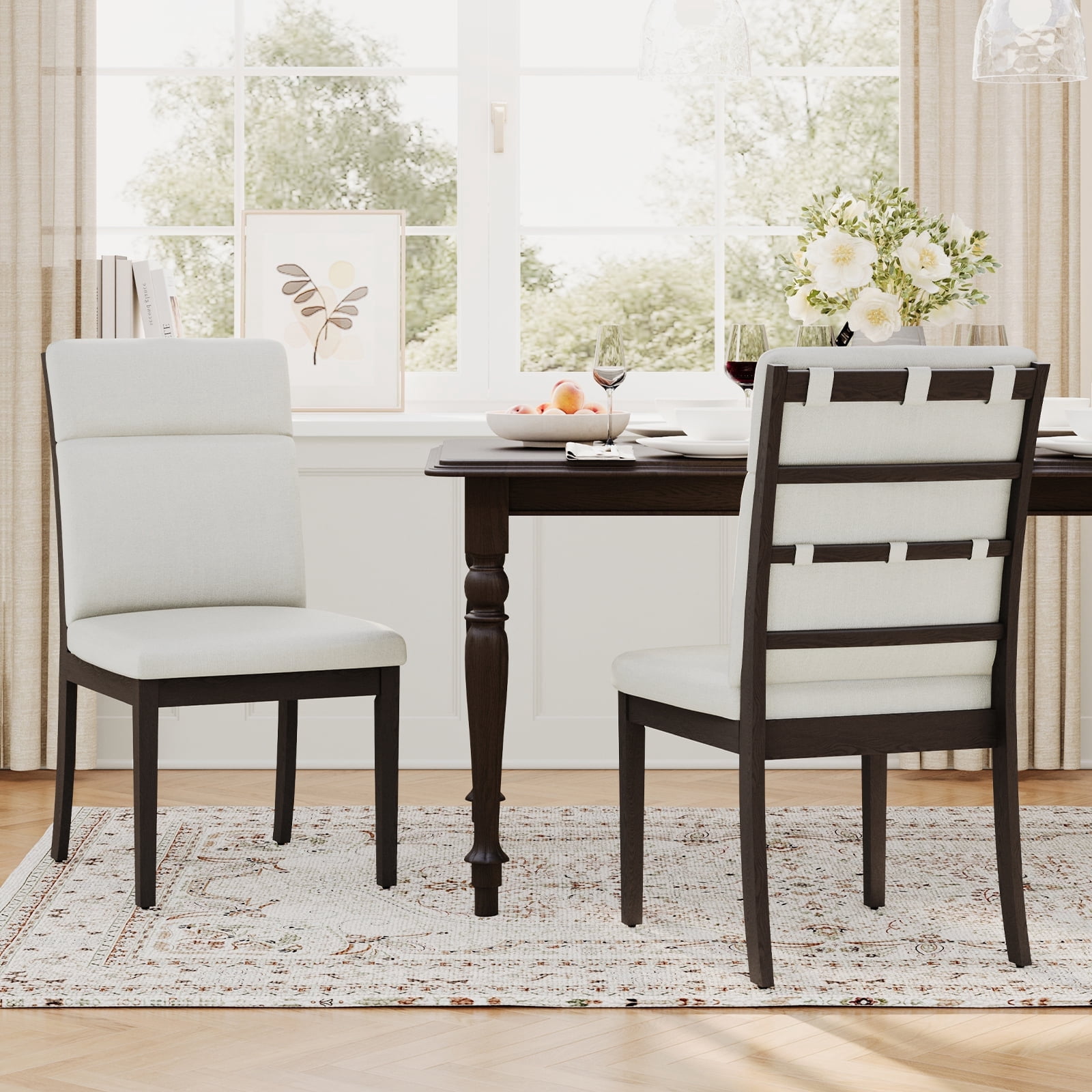 COLAMY 2-Piece Modern Farmhouse Wooden Dining Chairs Set with Fabric ...
