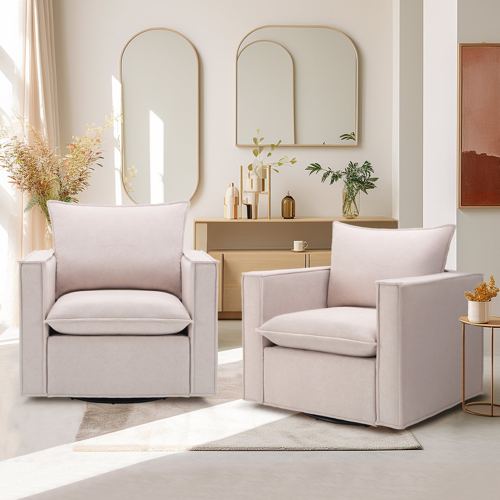 COLAMY 34" Wide Round Swivel Armchair – Upholstered Lounge Chair with Plush Back Cushion for ...