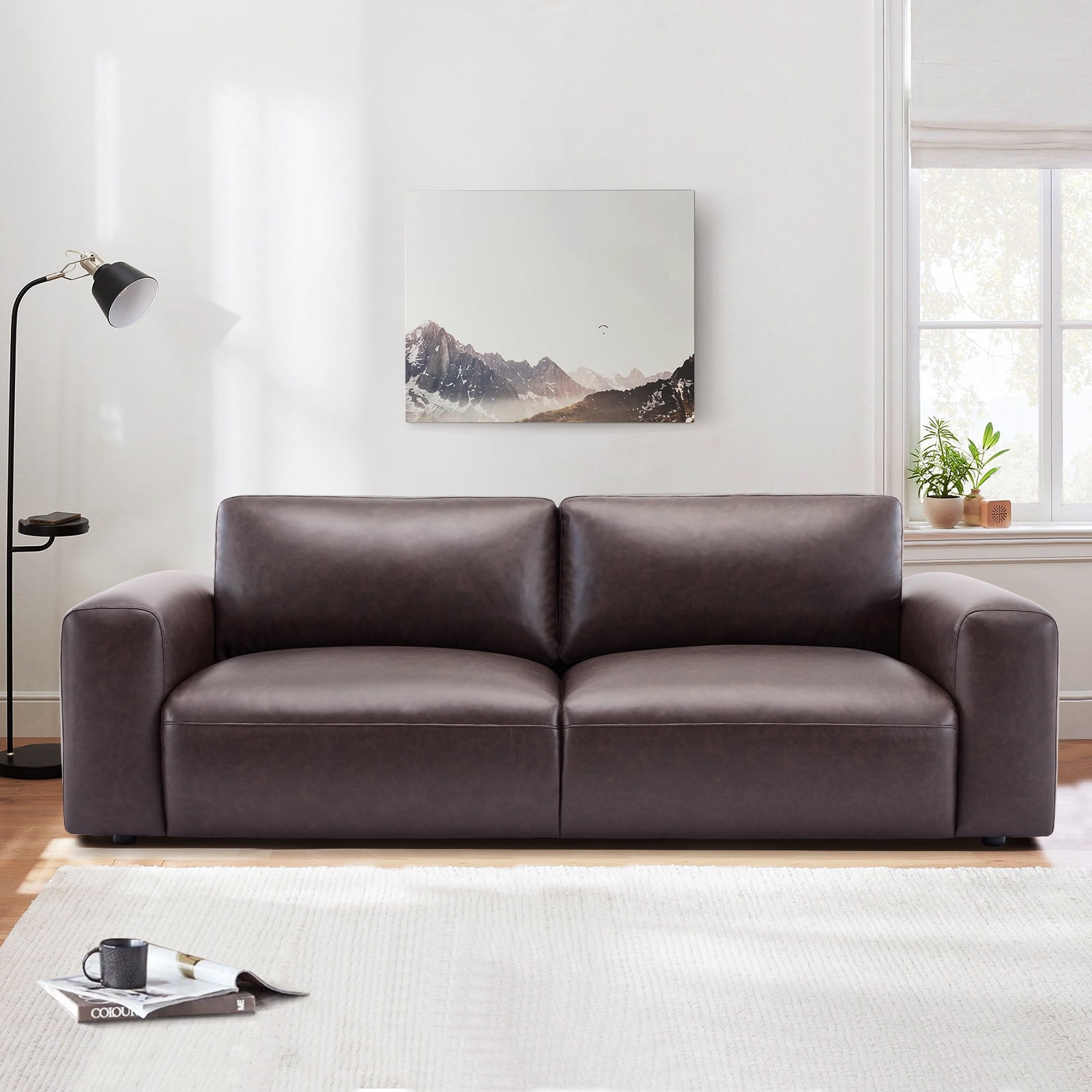 COLAMY 95” Wide Faux Leather Couch – Extra Deep 3-Seater Sofa with Down ...