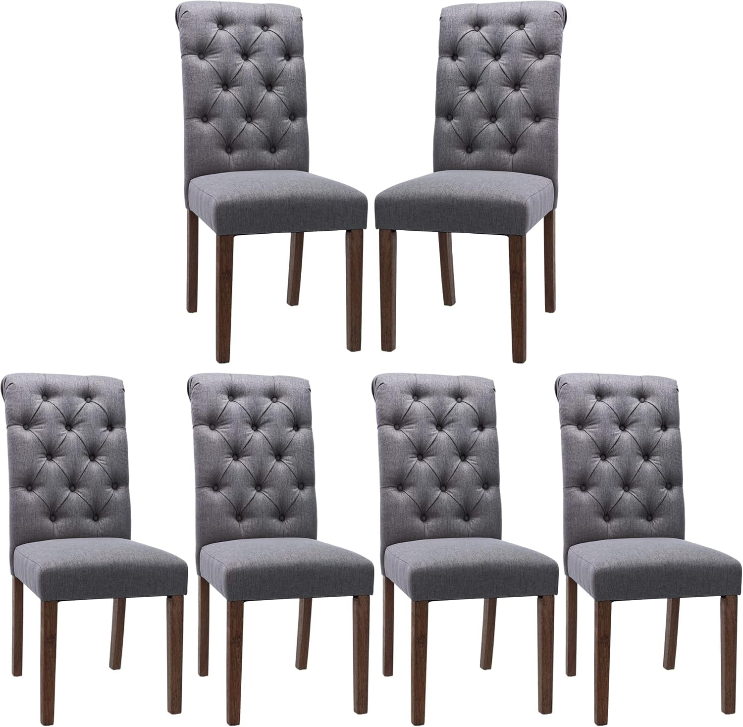 COLAMY Button Tufted Diner Chair Set of 6, Upholstered Stylish Fabric ...
