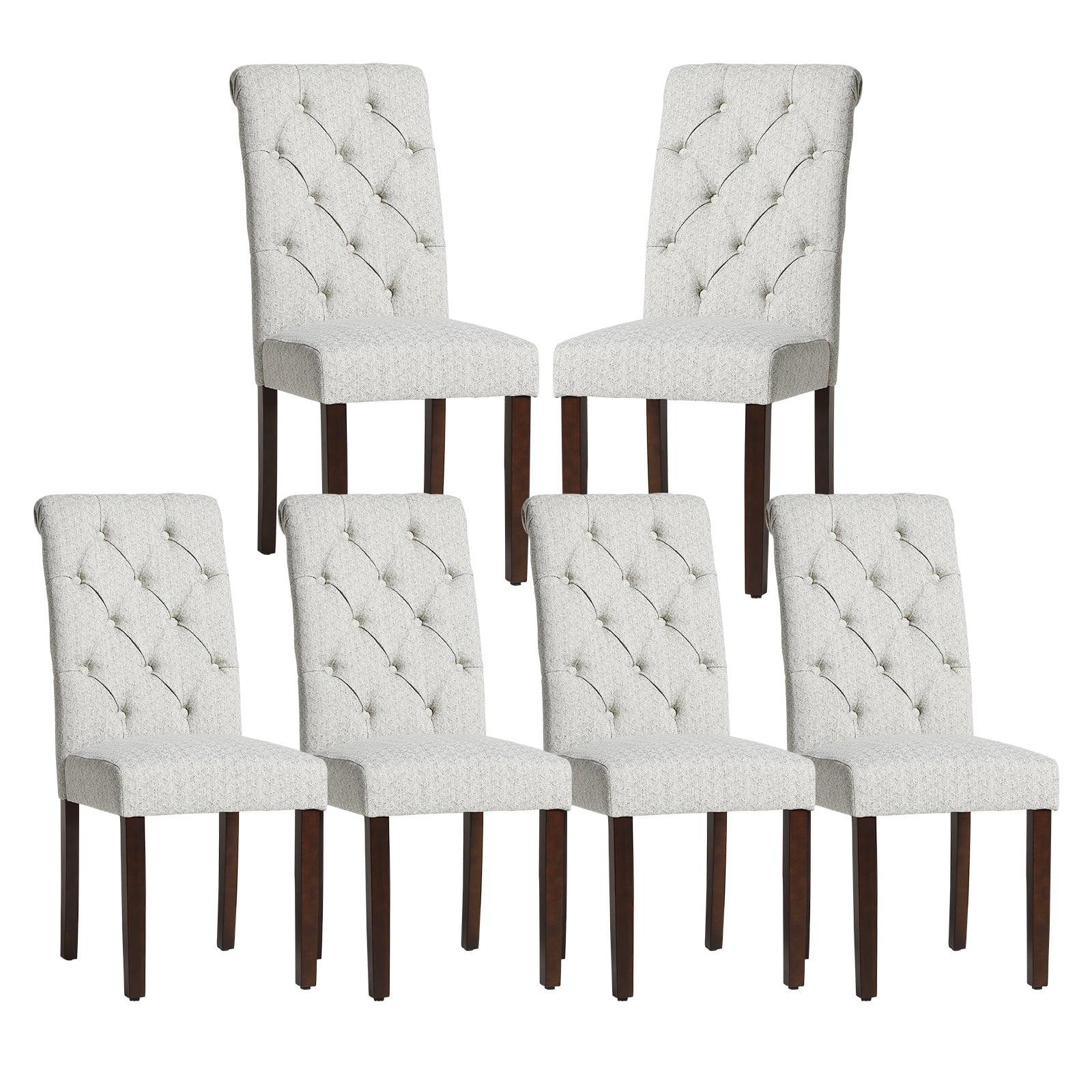 COLAMY Button Tufted Dining Chairs Set of 6, Parsons Upholstered Fabric ...