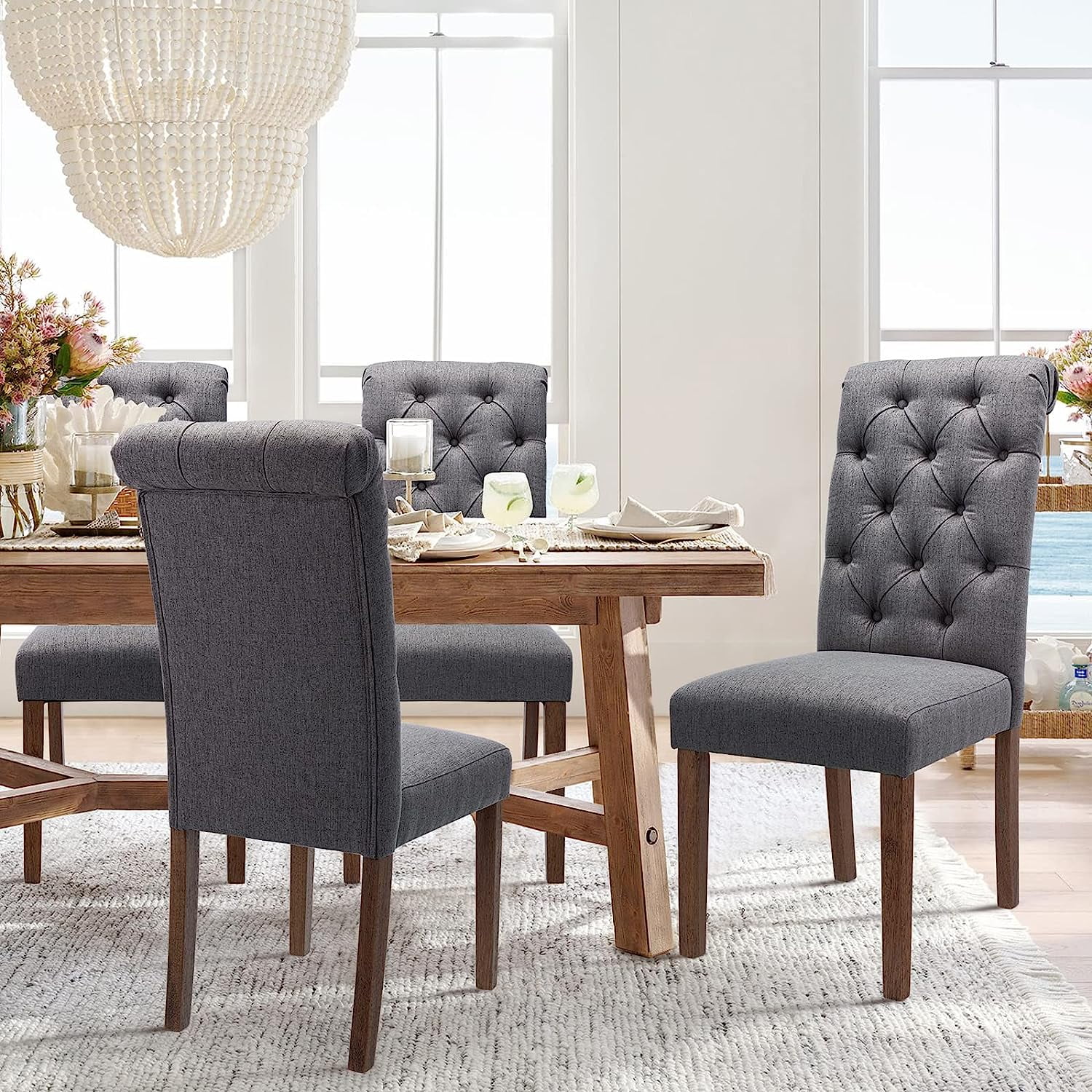 COLAMY Button Tufted Dining Chairs Set of 4, Parsons Upholstered Fabric ...