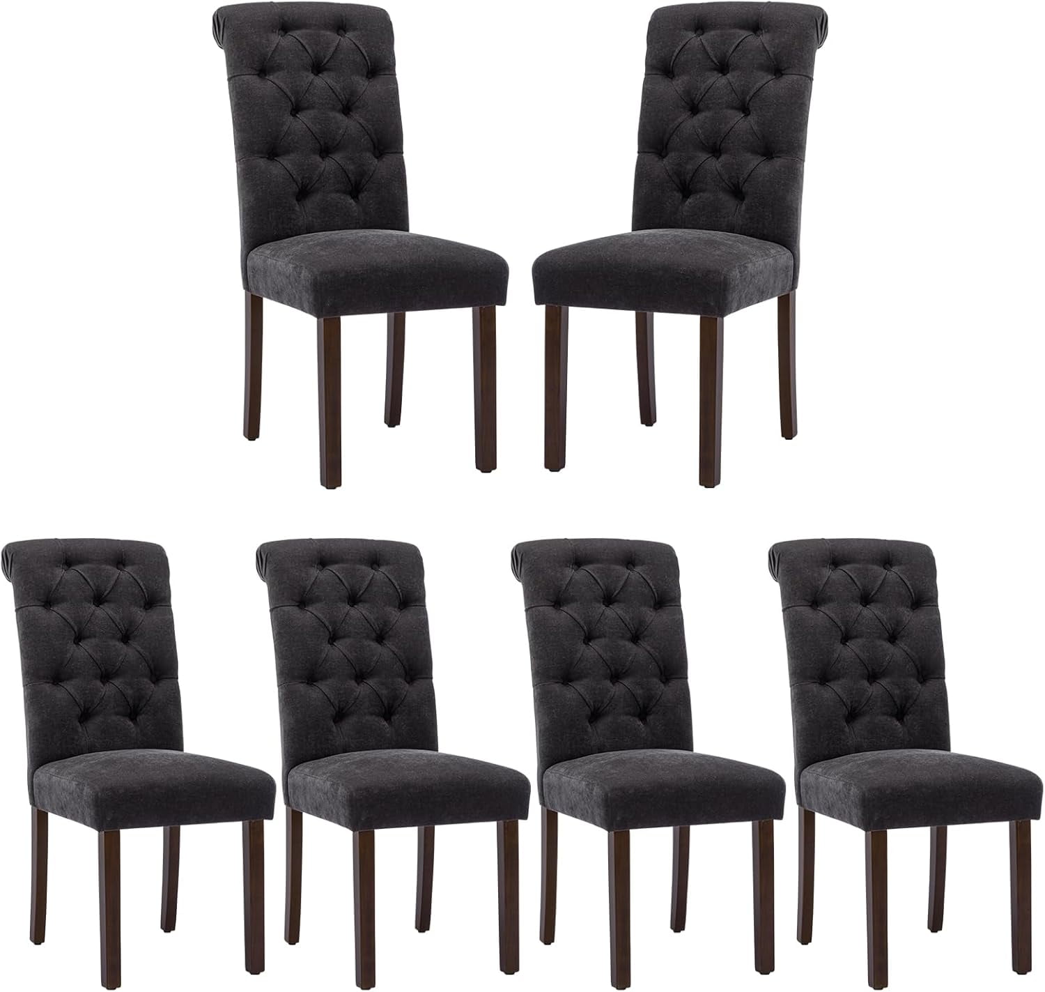 COLAMY Button Tufted Dining Chairs Set of 6, Parsons Upholstered Fabric ...