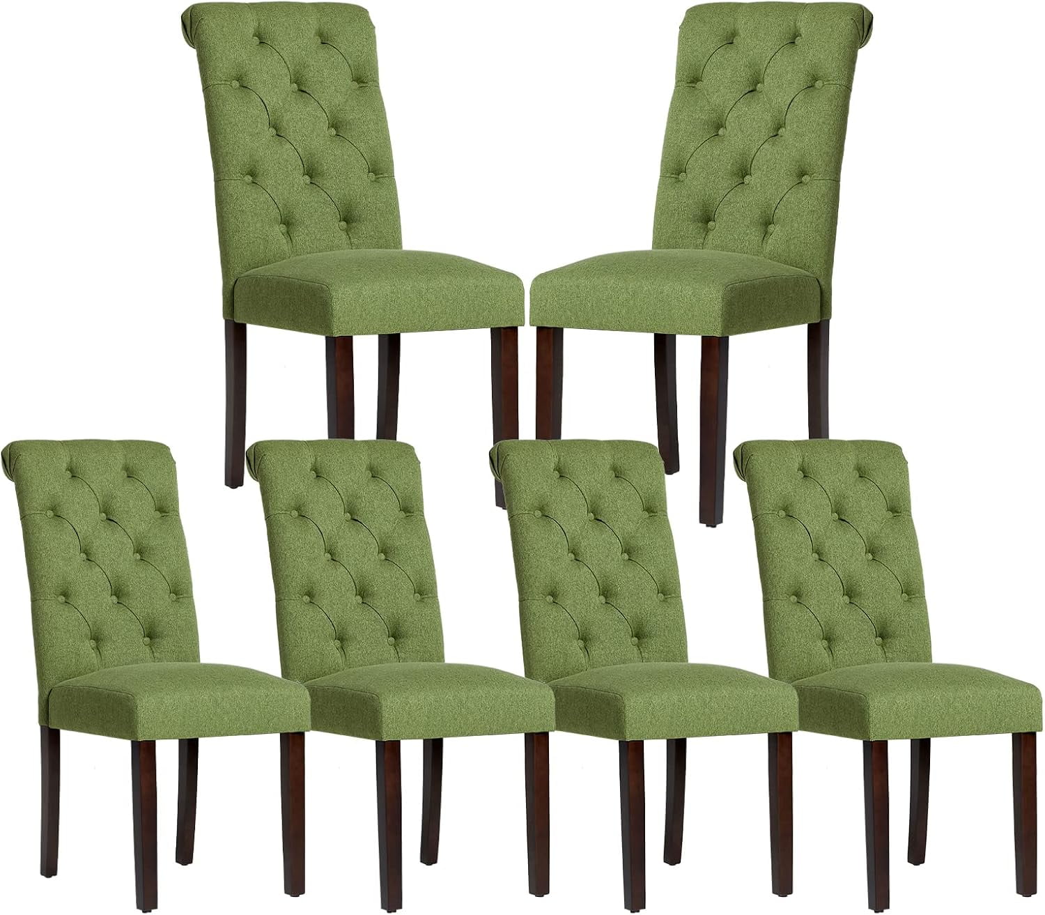 COLAMY Button Tufted Dining Chairs Set of 6, Parsons Upholstered Fabric ...