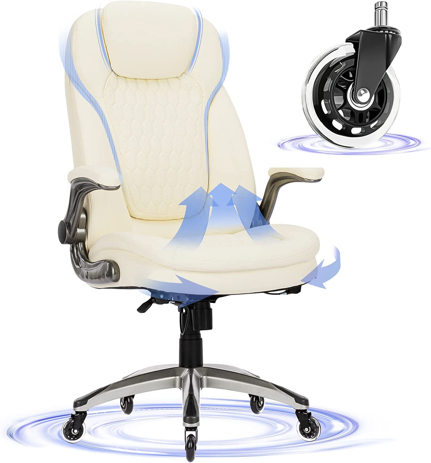 COLAMY Executive Office Chair, Ergonomic High Back Leather Desk Chair ...