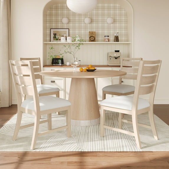 COLAMY Farmhouse Wood Dining Chairs Set of 4, Rustic Ladder Back ...