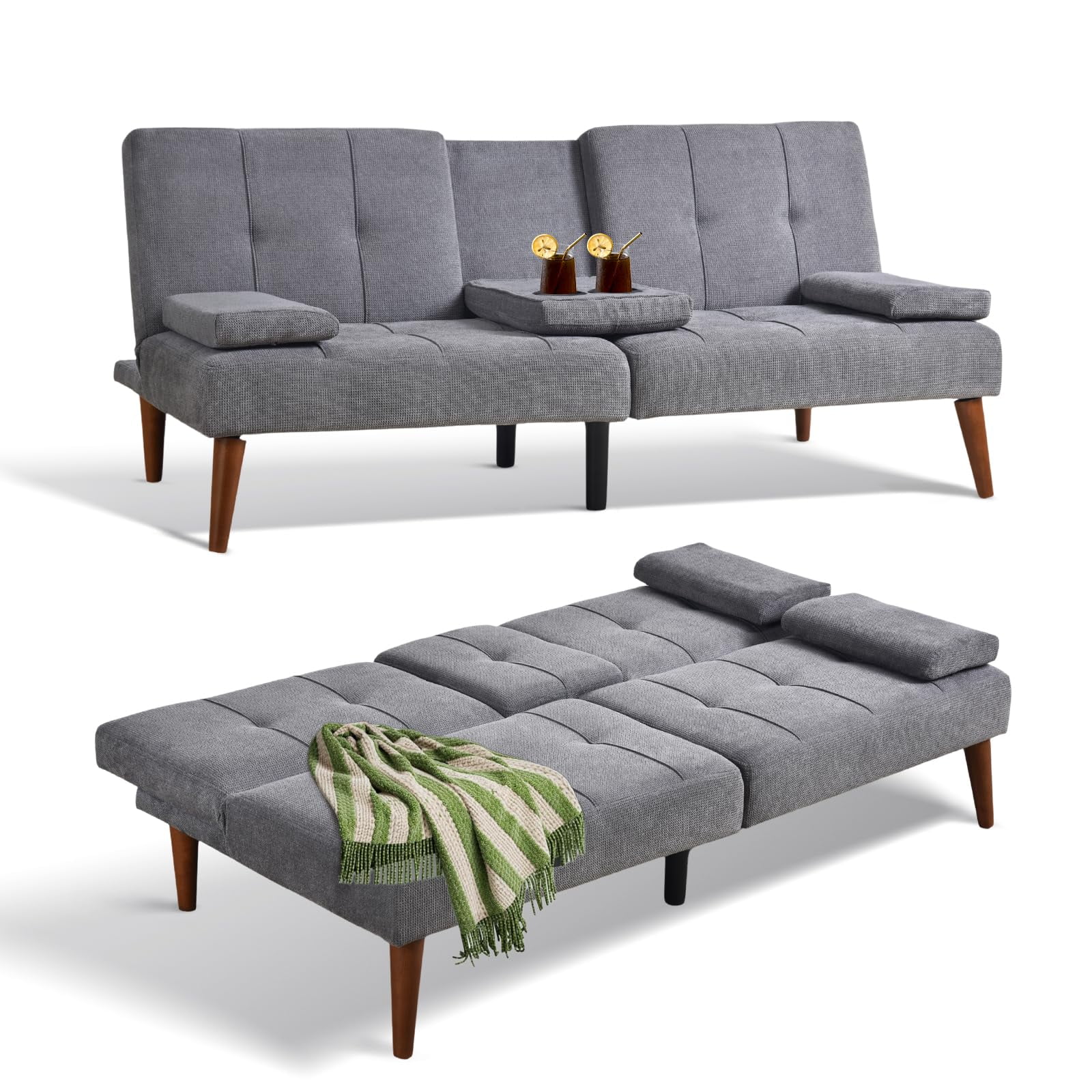 COLAMY Futon Sofa Bed-Fabric Small Futon Couch, Convertible Design with ...