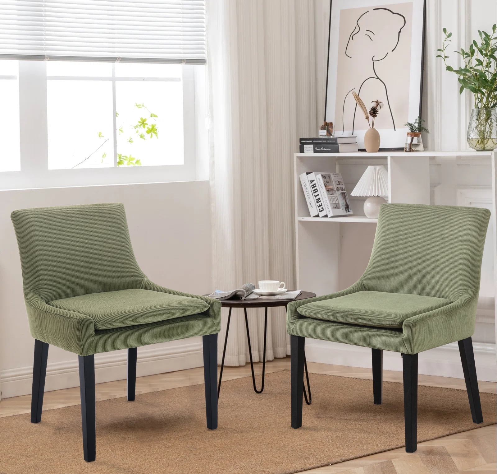 COLAMY Mid-Back Dining Chairs Set of 2, Upholstered Corduroy Accent ...