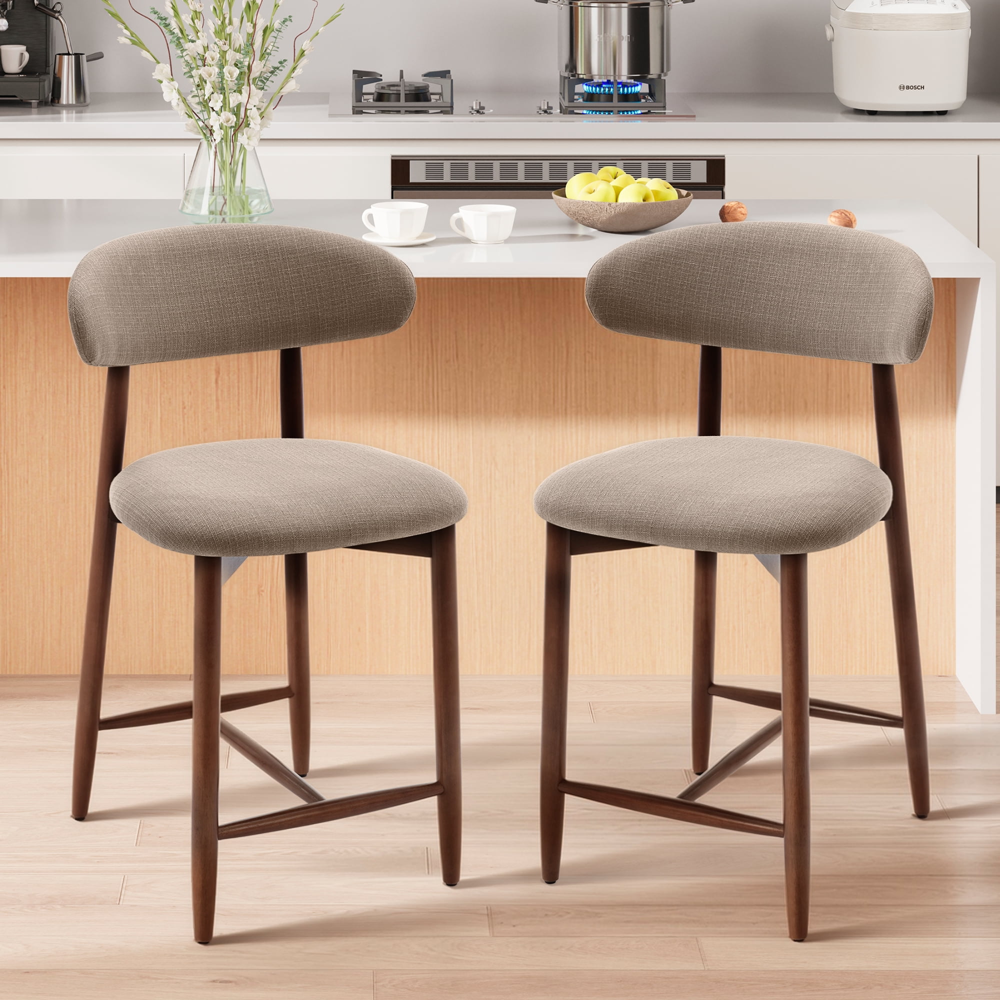 COLAMY Mid Century Modern Kitchen Bar Stools Set of 2, Upholstered ...