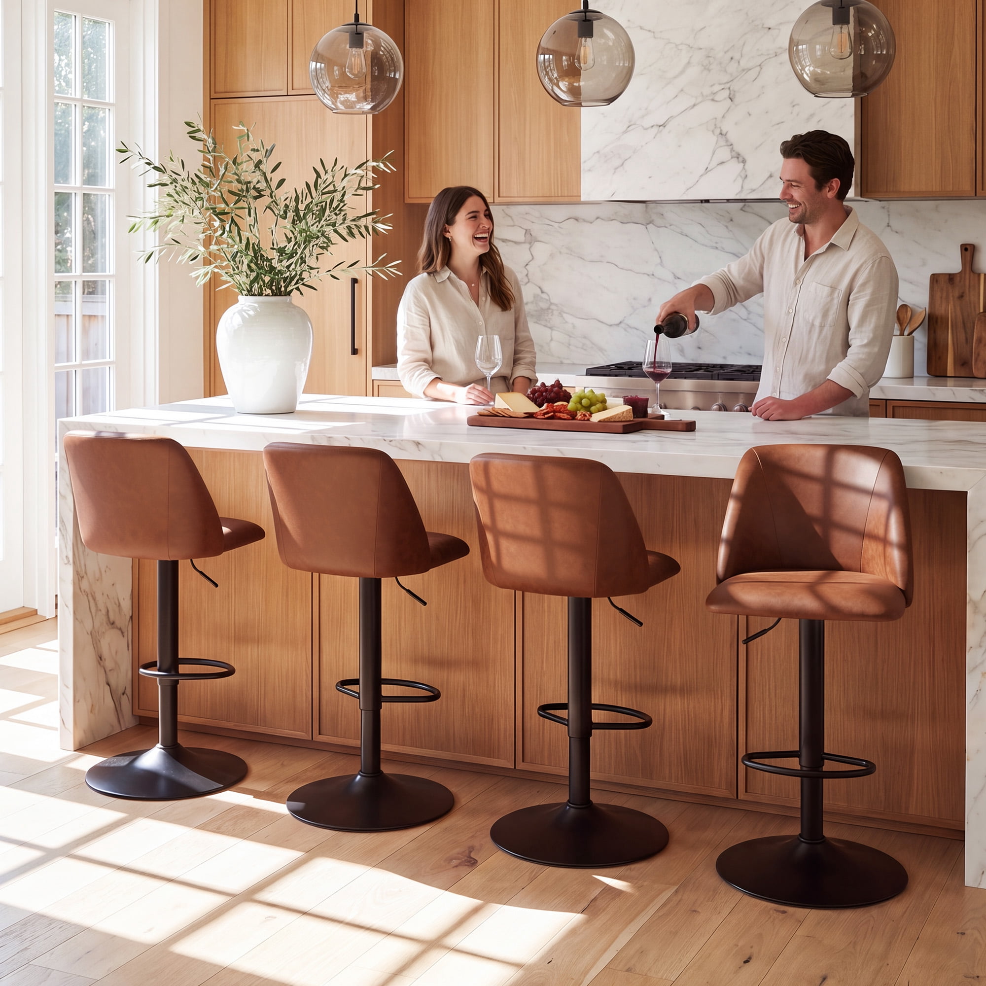 COLAMY Modern Adjustable Bar Stools, Set of 4 Swivel Kitchen Counter ...