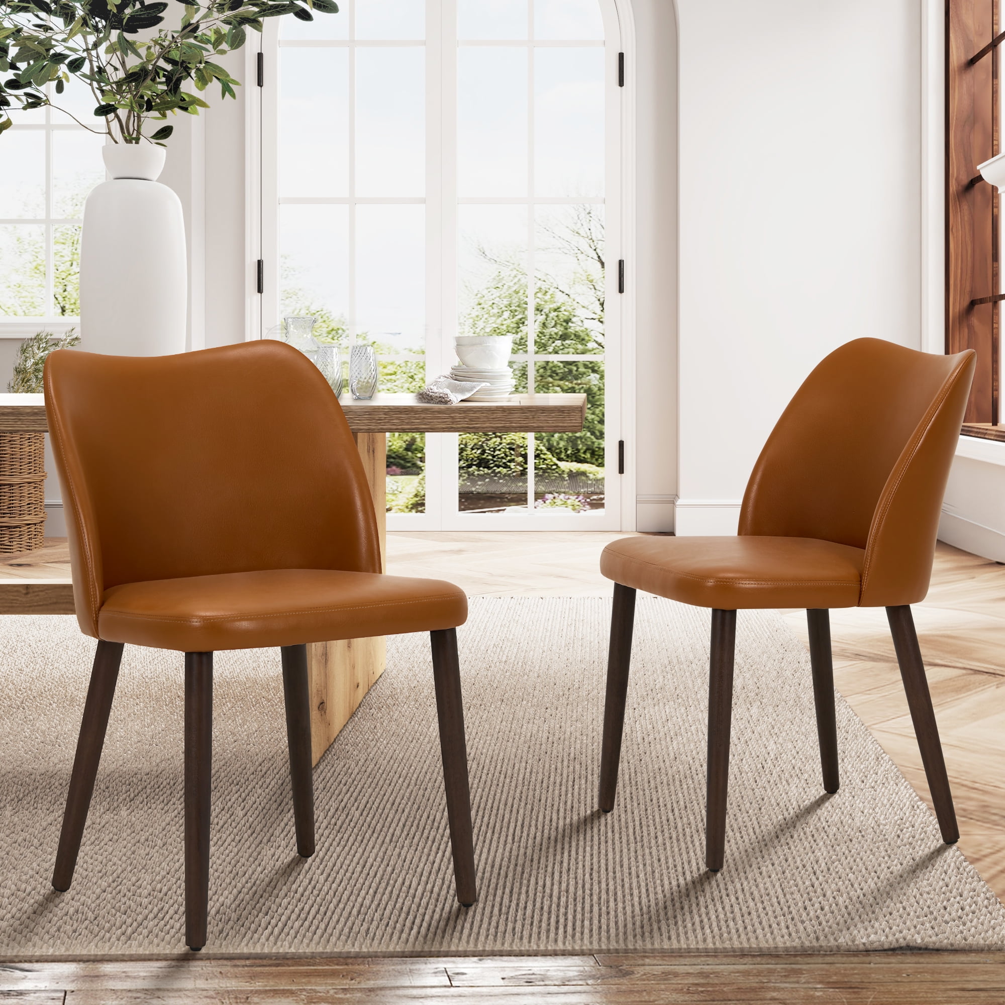 COLAMY Modern Fabric Side Chairs with Cushioned Seat and Wooden Legs ...
