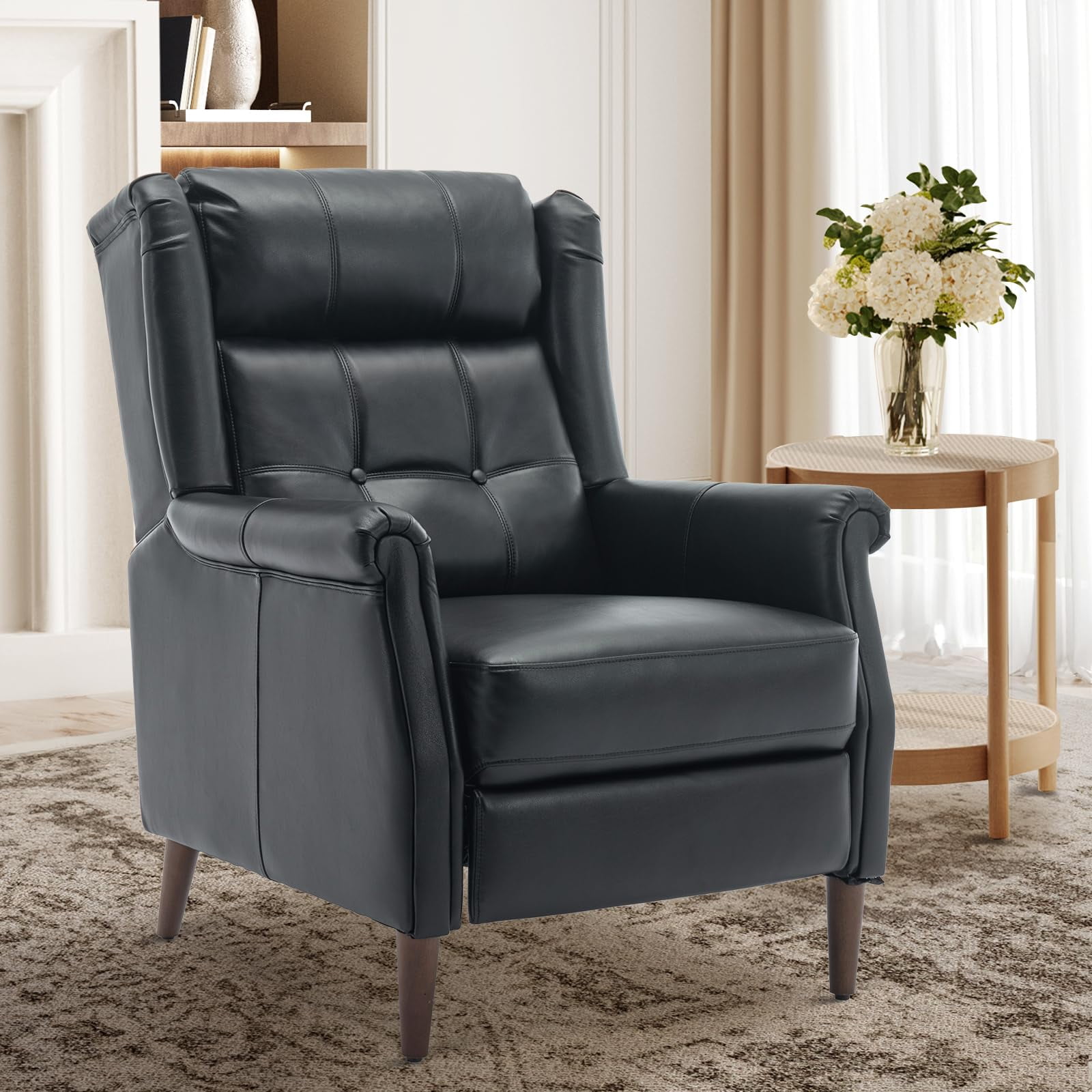 COLAMY Pushback Faux Leather Recliner Chair Button Tufted Armchair, Mid ...