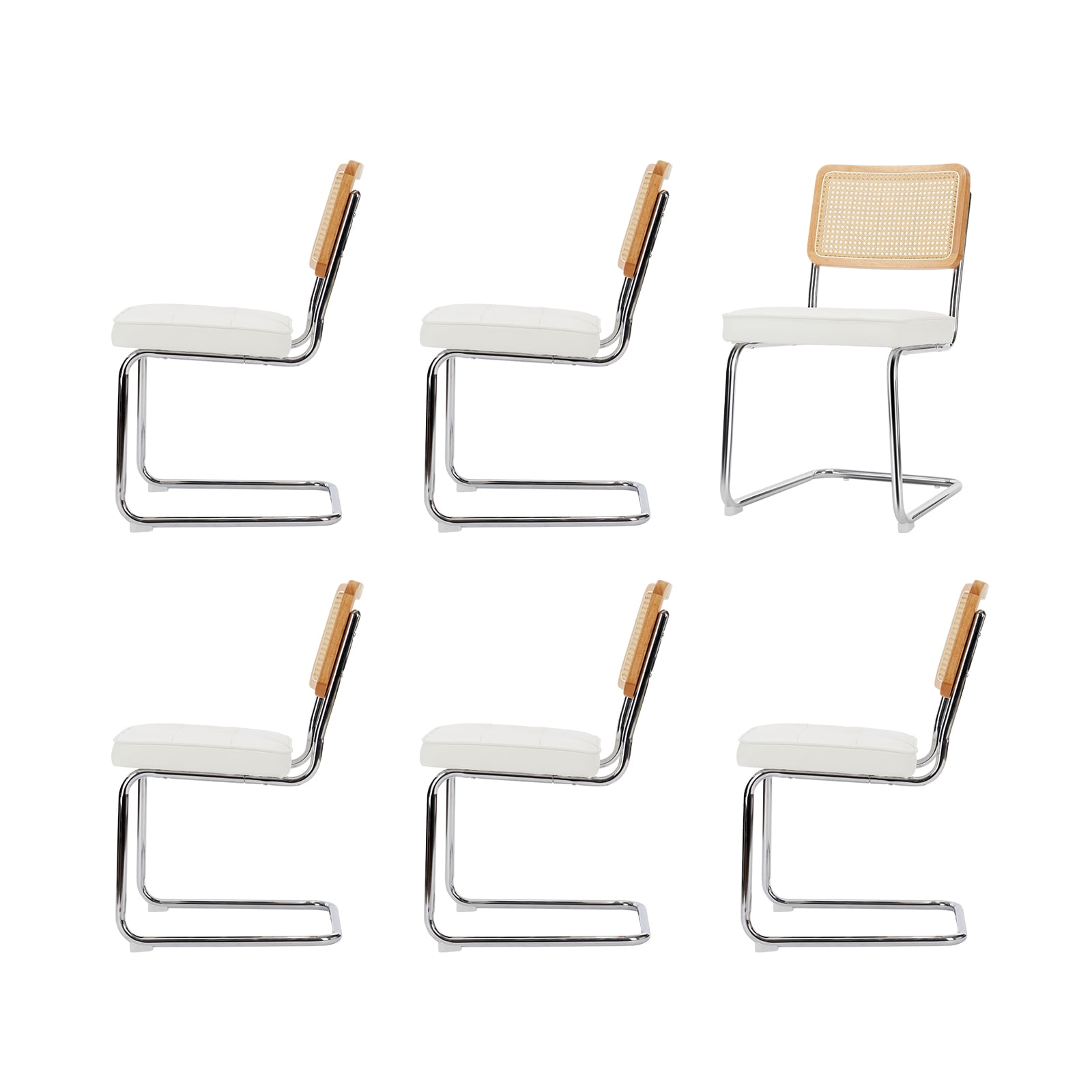 Colamy Rattan Dining Chairs Set Of 6 Pu Leather Mid Century Modern