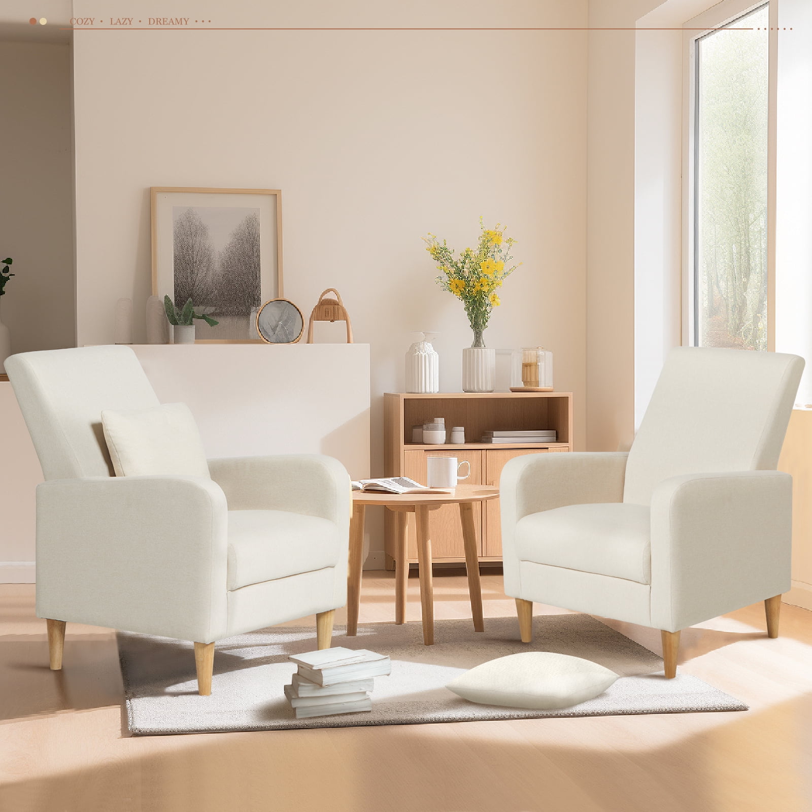 COLAMY Set of 2 Upholstered Accent Chairs with Back Pillow, Small ...