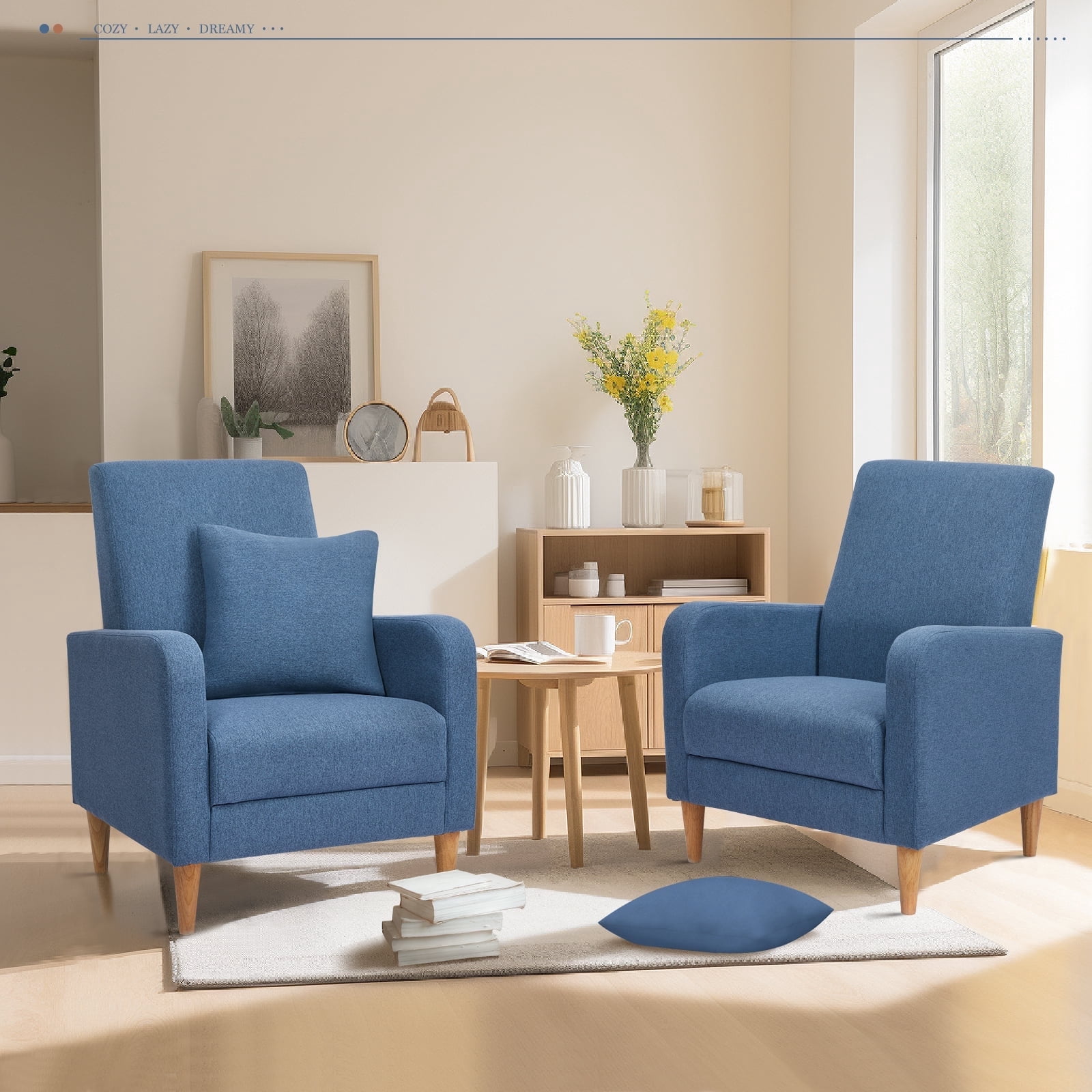 COLAMY Upholstered Accent Chairs with Back Pillow, Blue (Set of 2 ...