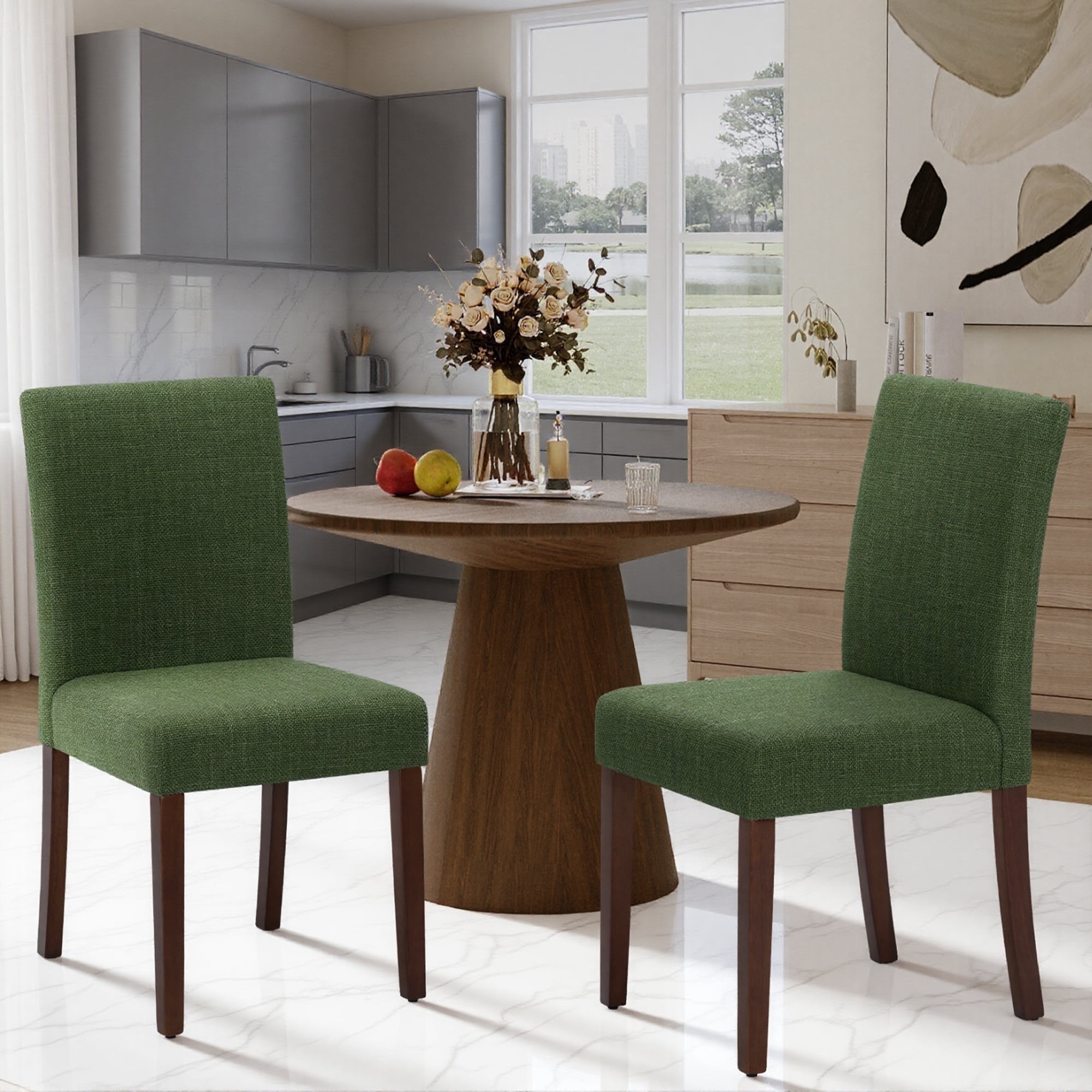 Upholstered Fabric Dining Chairs Set of 2 with Wood Legs, Modern ...