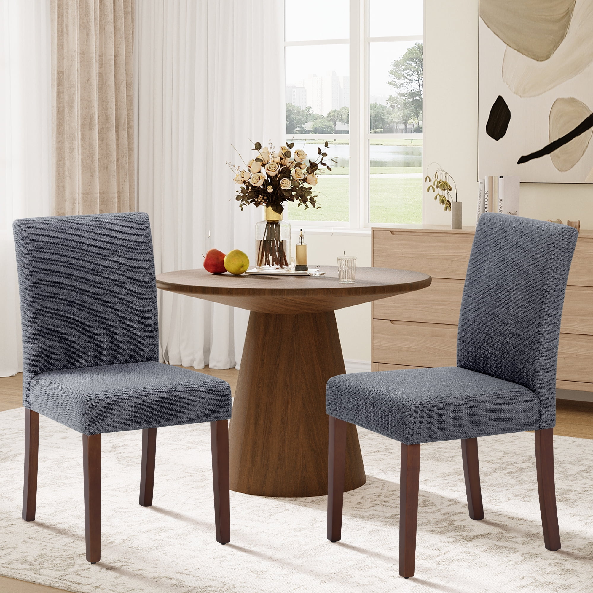 COLAMY Set of 2 Upholstered Fabric Dining Chairs with Wood Legs, Modern ...