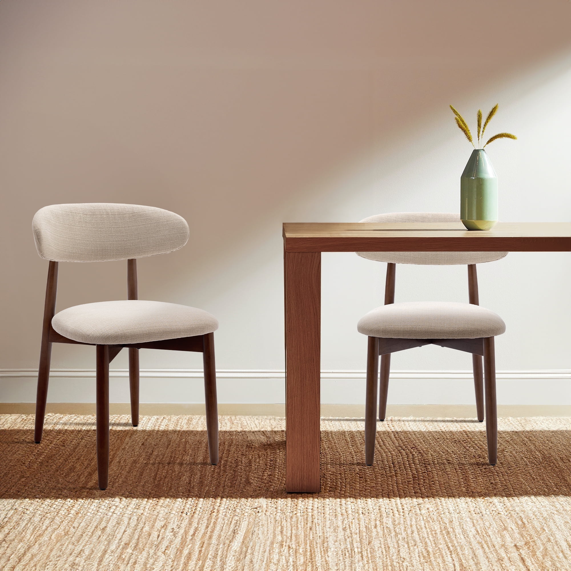 Set of 2 Upholstered Farmhouse Dining Chairs – Fabric Seat, Solid Wood ...