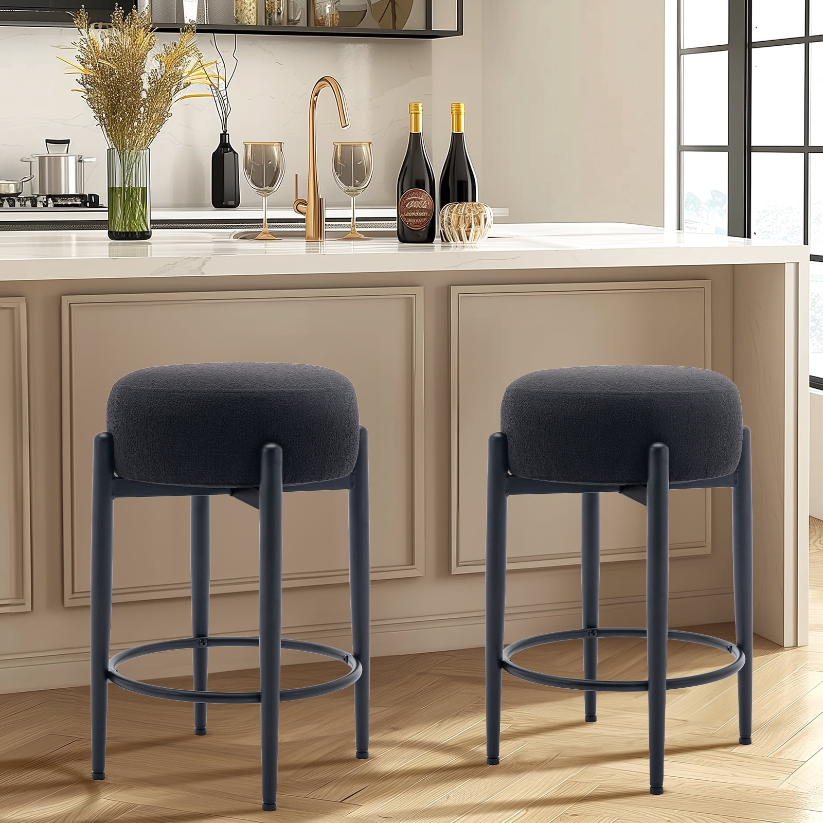 COLAMY Set of 6 Modern 24-Inch Backless Counter Height Bar Stools with ...