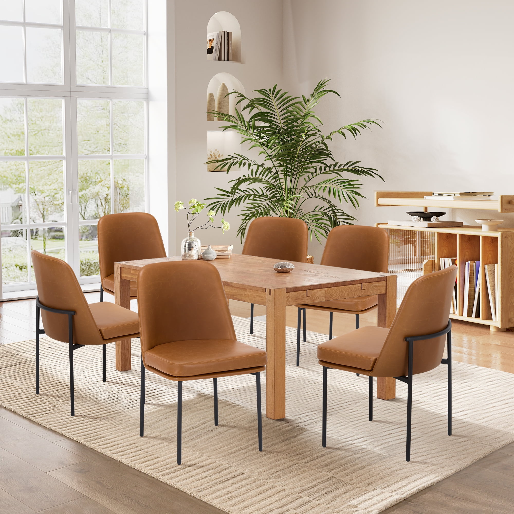 COLAMY Set of 6 Modern Faux Leather Dining Chairs – Curved Backrest ...