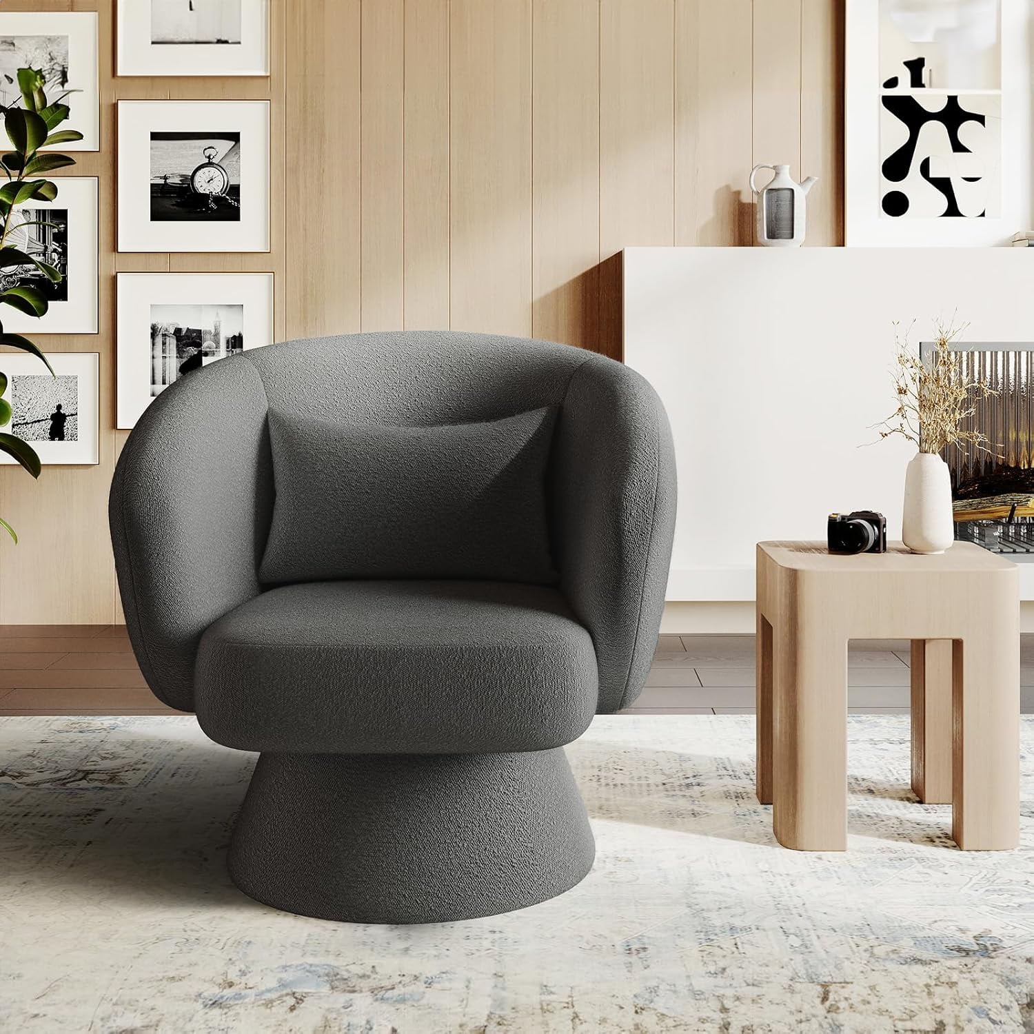 COLAMY Sherpa Swivel Accent Chair with Lumbar Pillow, 360° Rotating ...