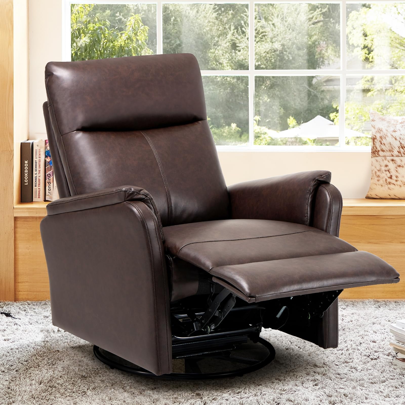COLAMY Swivel Rocking Recliner Glider Chair, Leather Reclining Rocker ...