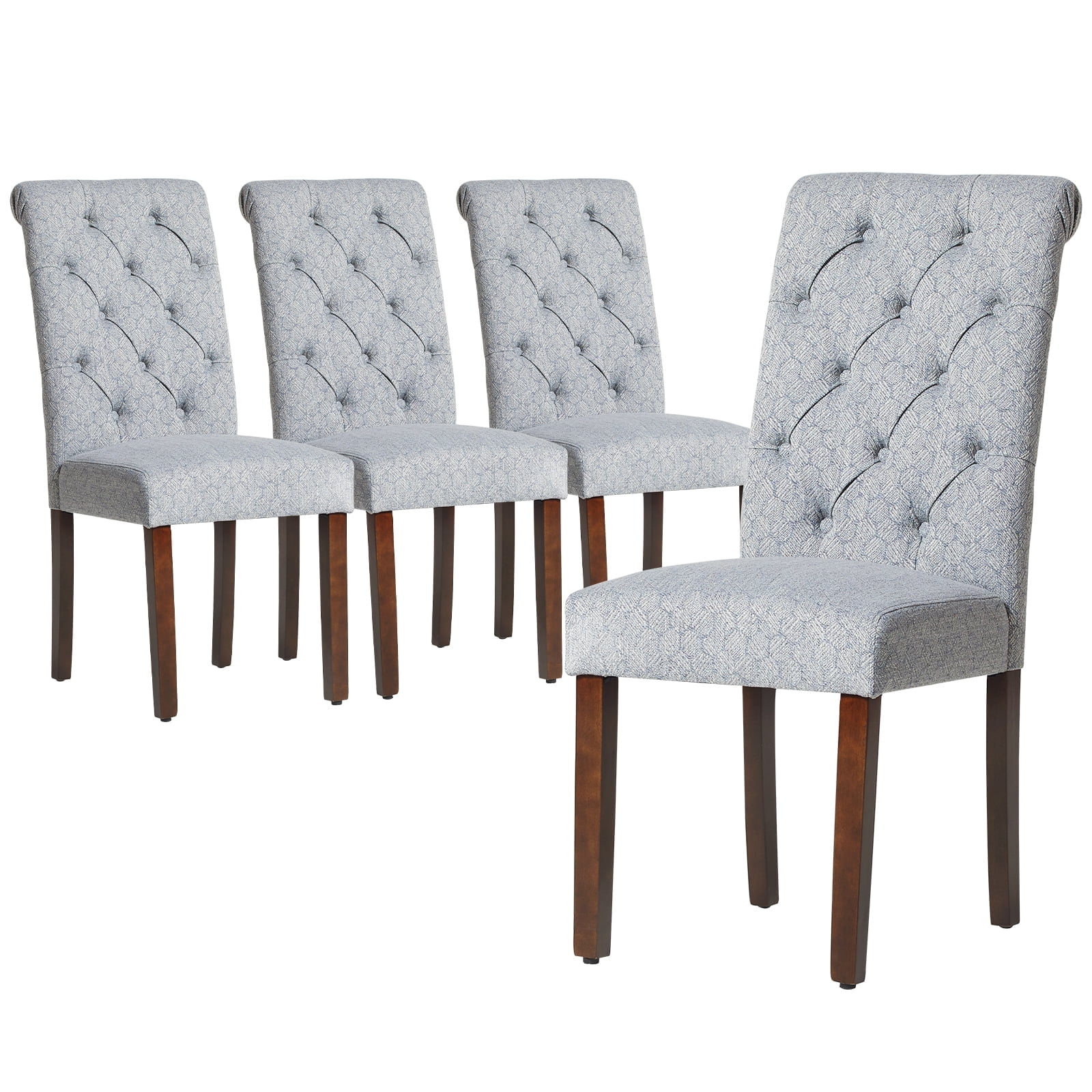 COLAMY Tufted Fabric Dining Chair Set of 4, Rolled Back Kitchen Chair ...