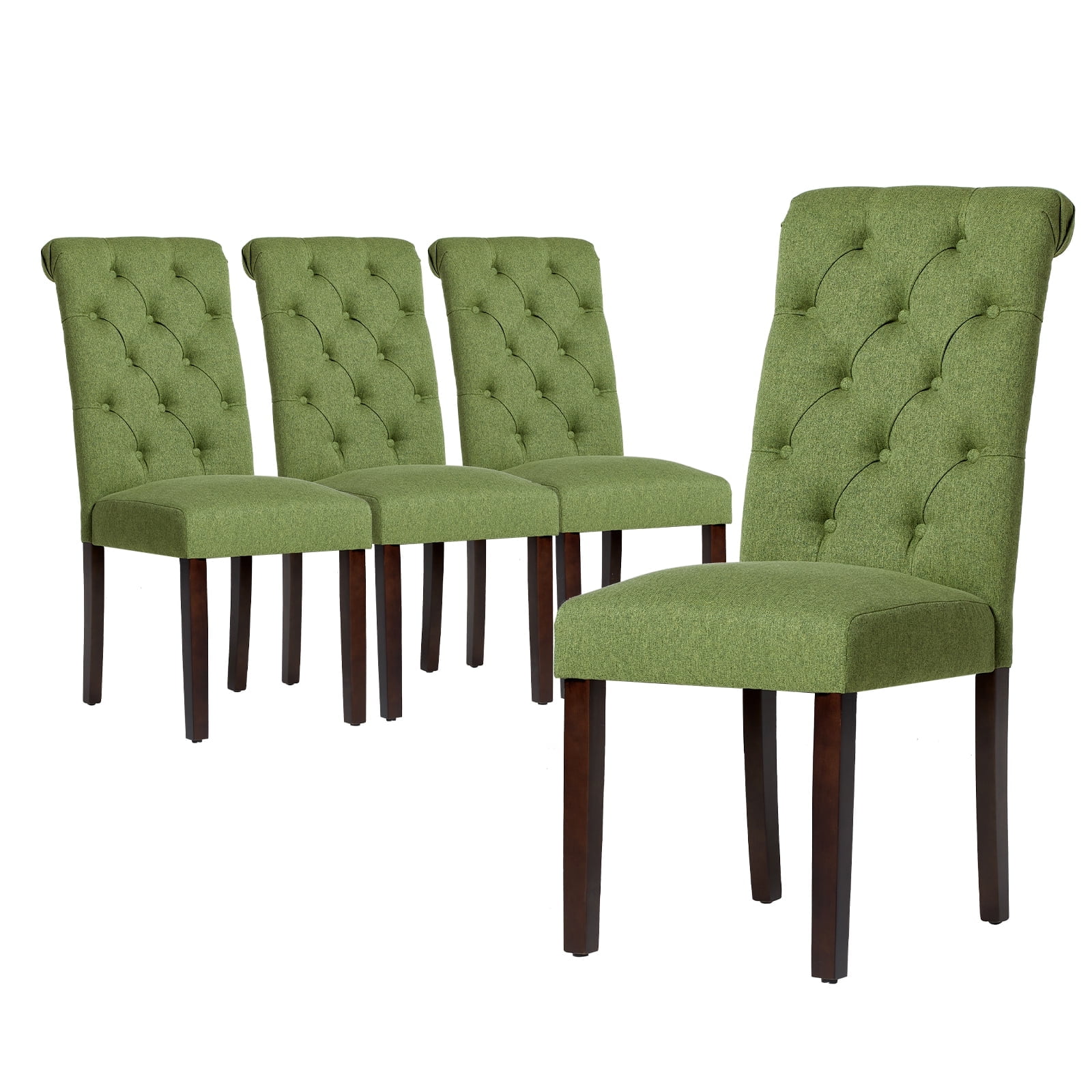COLAMY Tufted Fabric Dining Chair Set of 4, Rolled Back Kitchen Chair ...