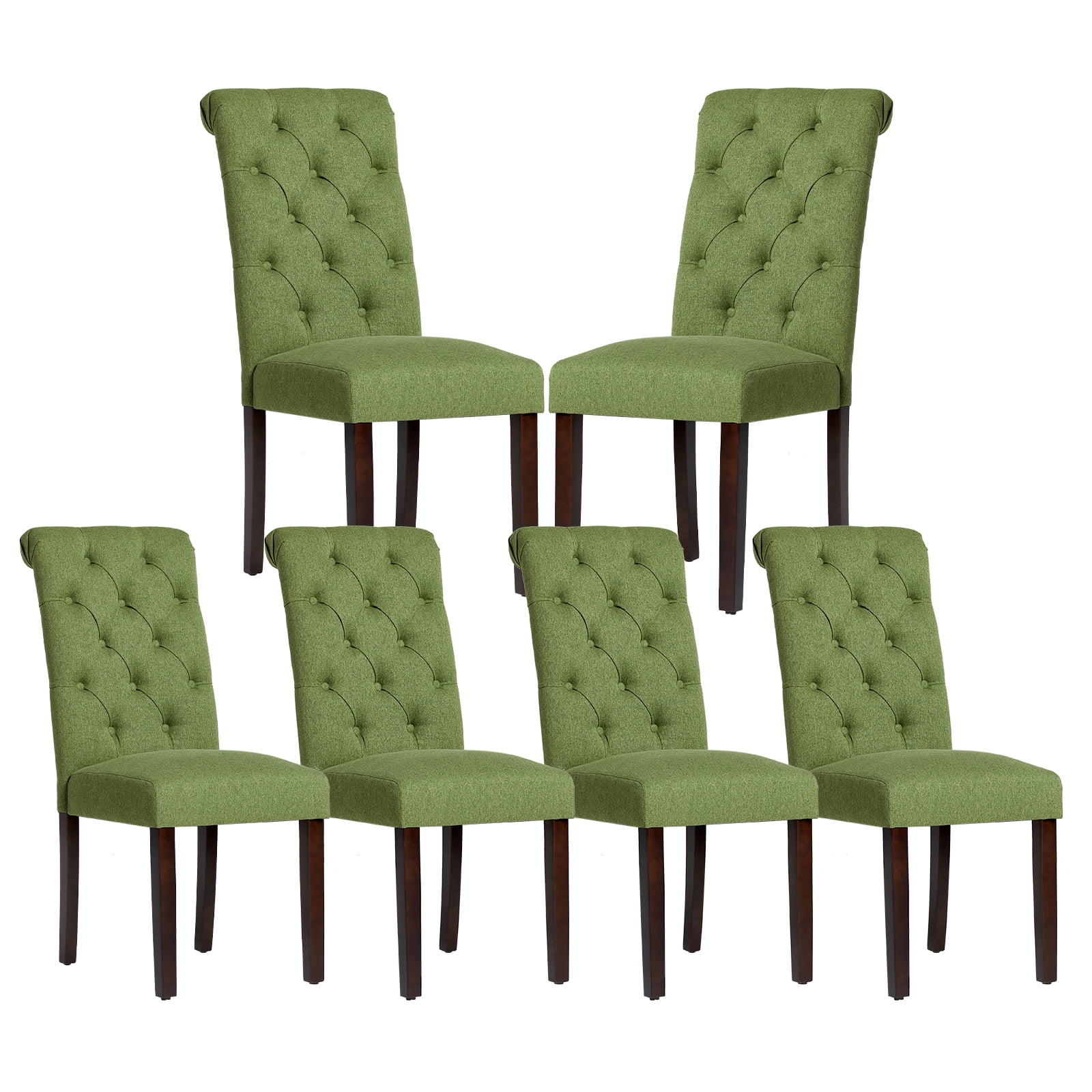 COLAMY Tufted Fabric Dining Chair Set of 6, Rolled Back Kitchen Chair ...
