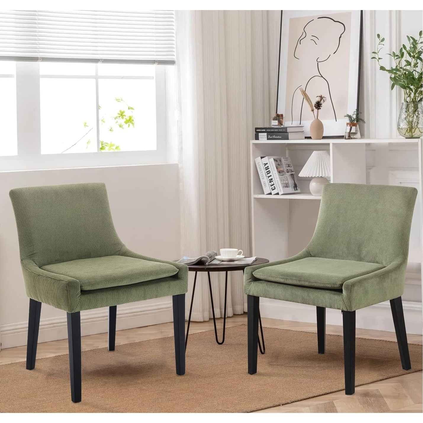 COLAMY Upholstered Corduroy Accent Side Leisure Chairs with Soild Wood ...