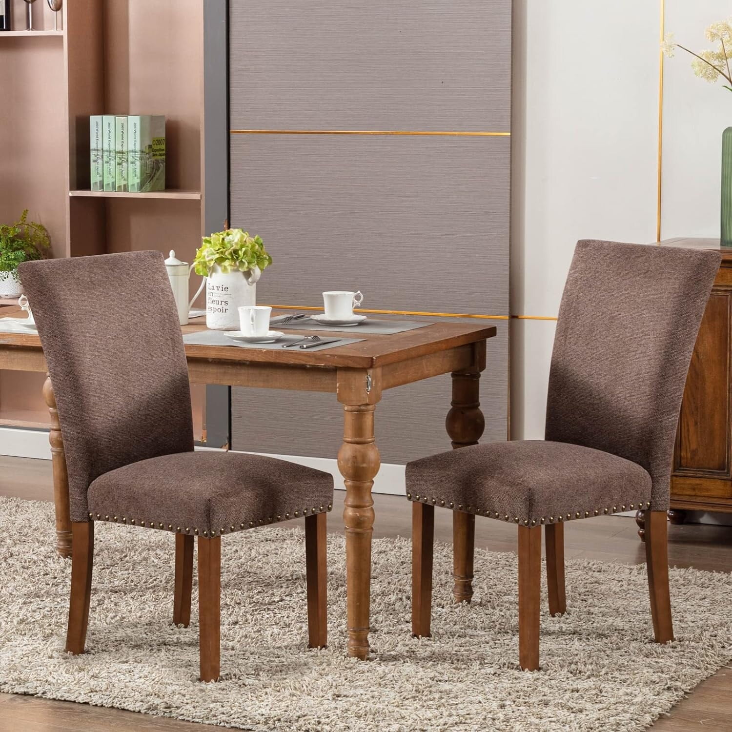 COLAMY Set of 2 Leather Dining Chairs, Elegant Modern Upholstered ...