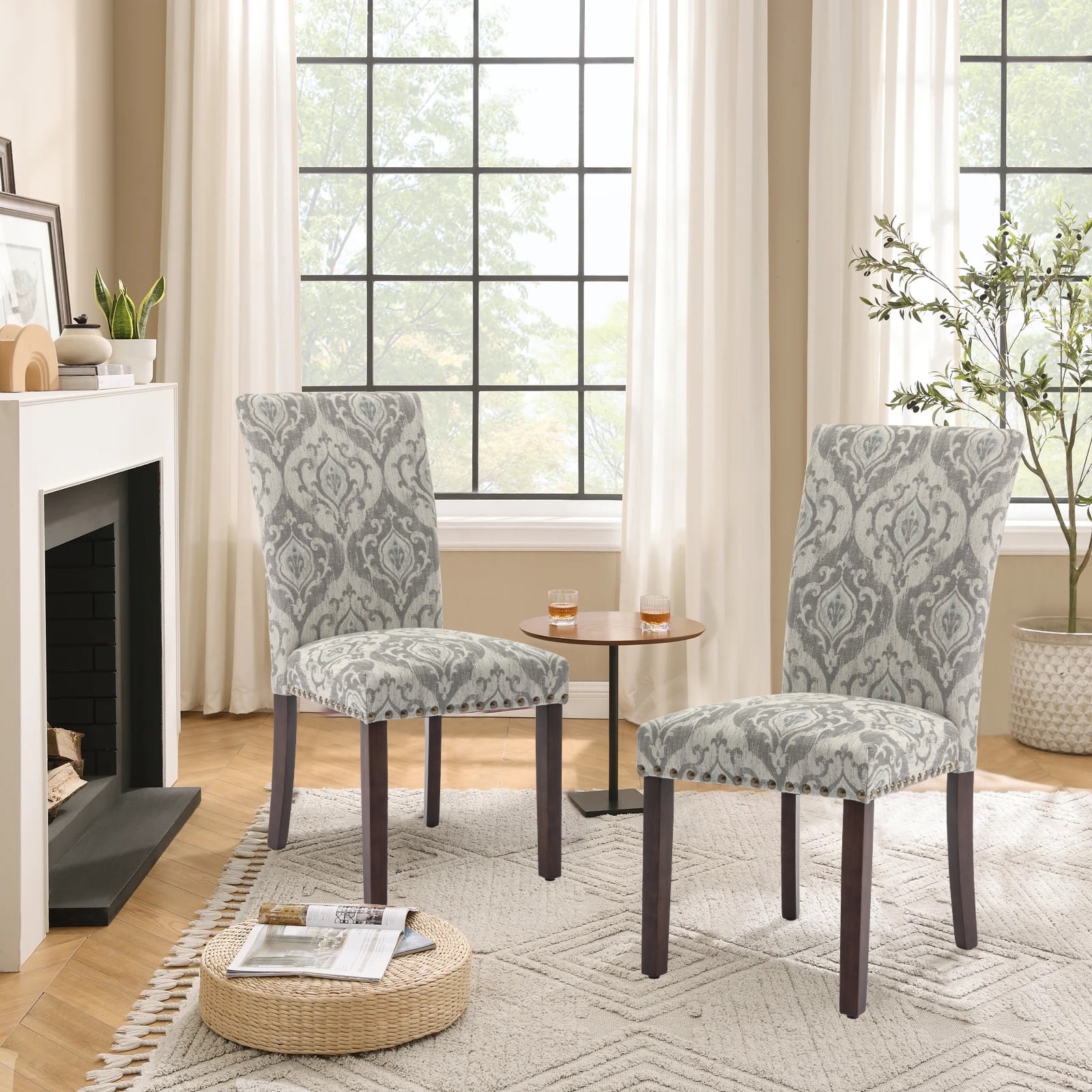 COLAMY Upholstered Parsons Dining Chairs Set of 2, Fabric Side Chair ...