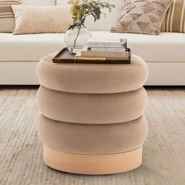 LR Home Small Over-tufted Geometric Indoor Square Pouf, Cream, 18" x 18 ...