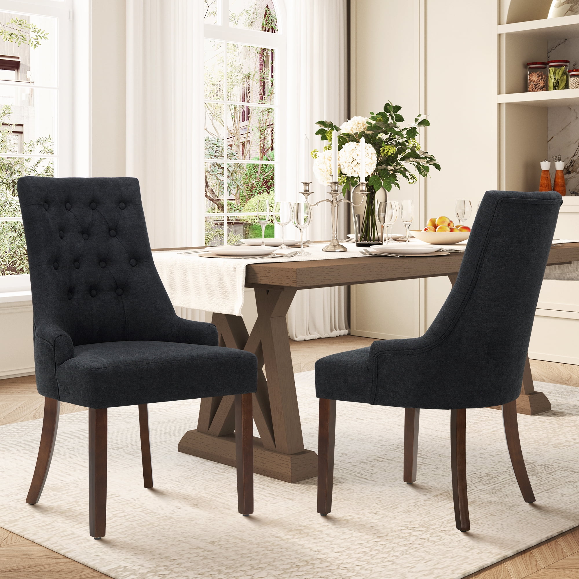 COLAMY Wingback Upholstered Dining Chairs Set of 4, Fabric Side Dining ...