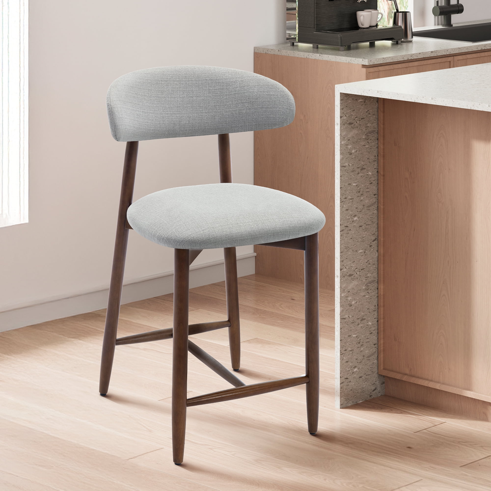 COLAMY Upholstered Counter Height Stool, Light Grey, Ergonomic Back ...