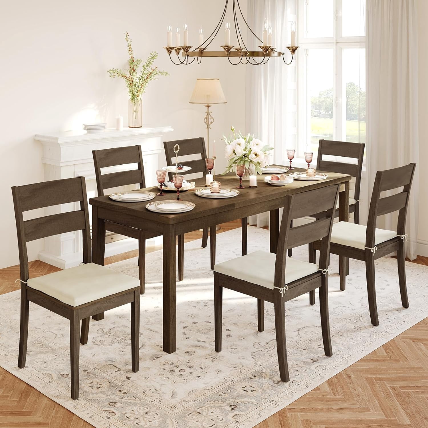 COLAMY Wood Dining Chairs Set of 6, Upholstered Kitchen Chairs with ...