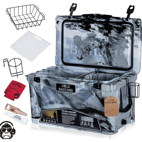 COLD BASTARD COOLERS 45QT Rugged+ CAMO Sand Gray Premium Ice Chest Cooler Accessories Free S and ...