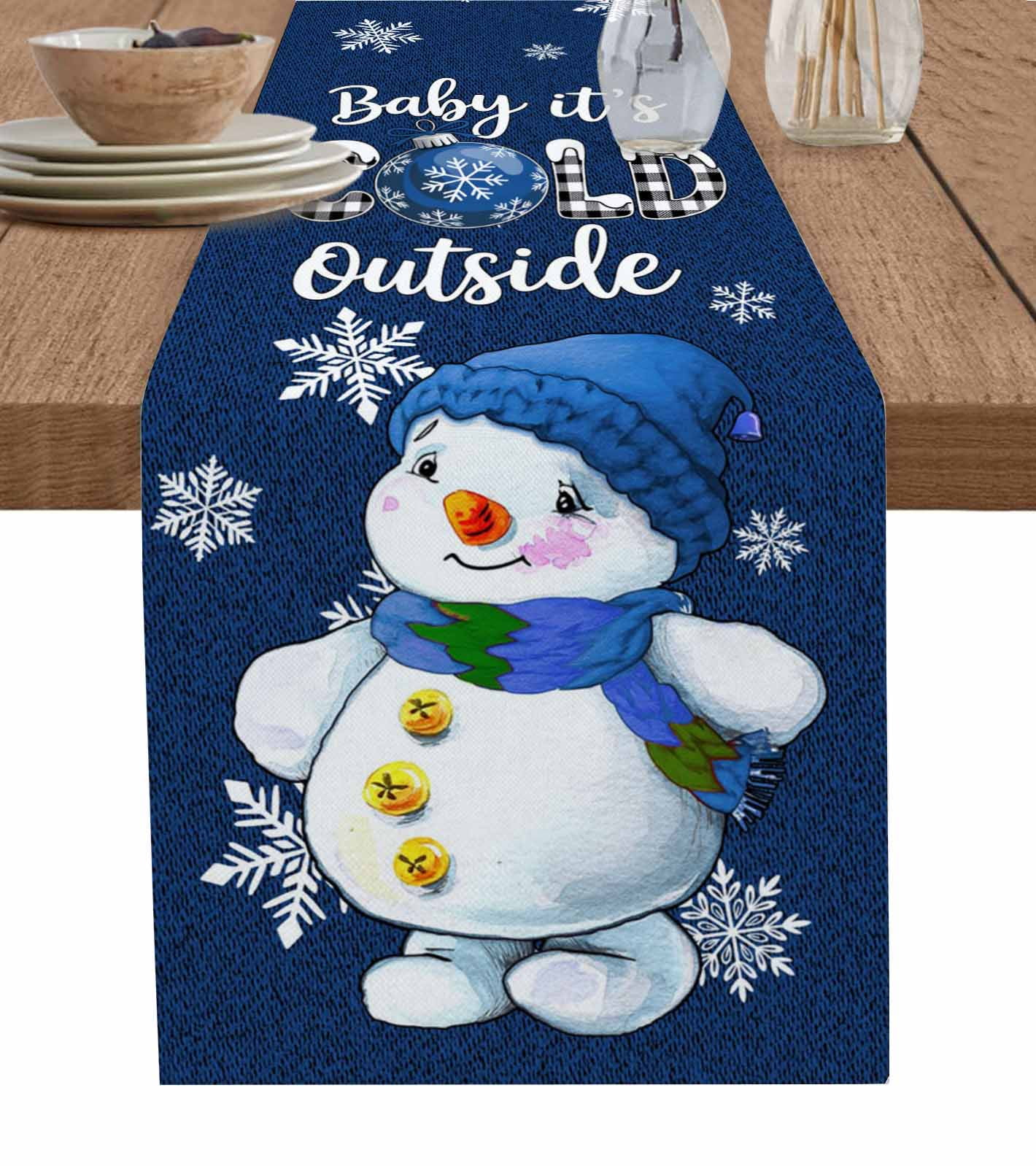 It's COLD Outside Table Runner 72 Inches, Christmas Snowman Snowflakes ...