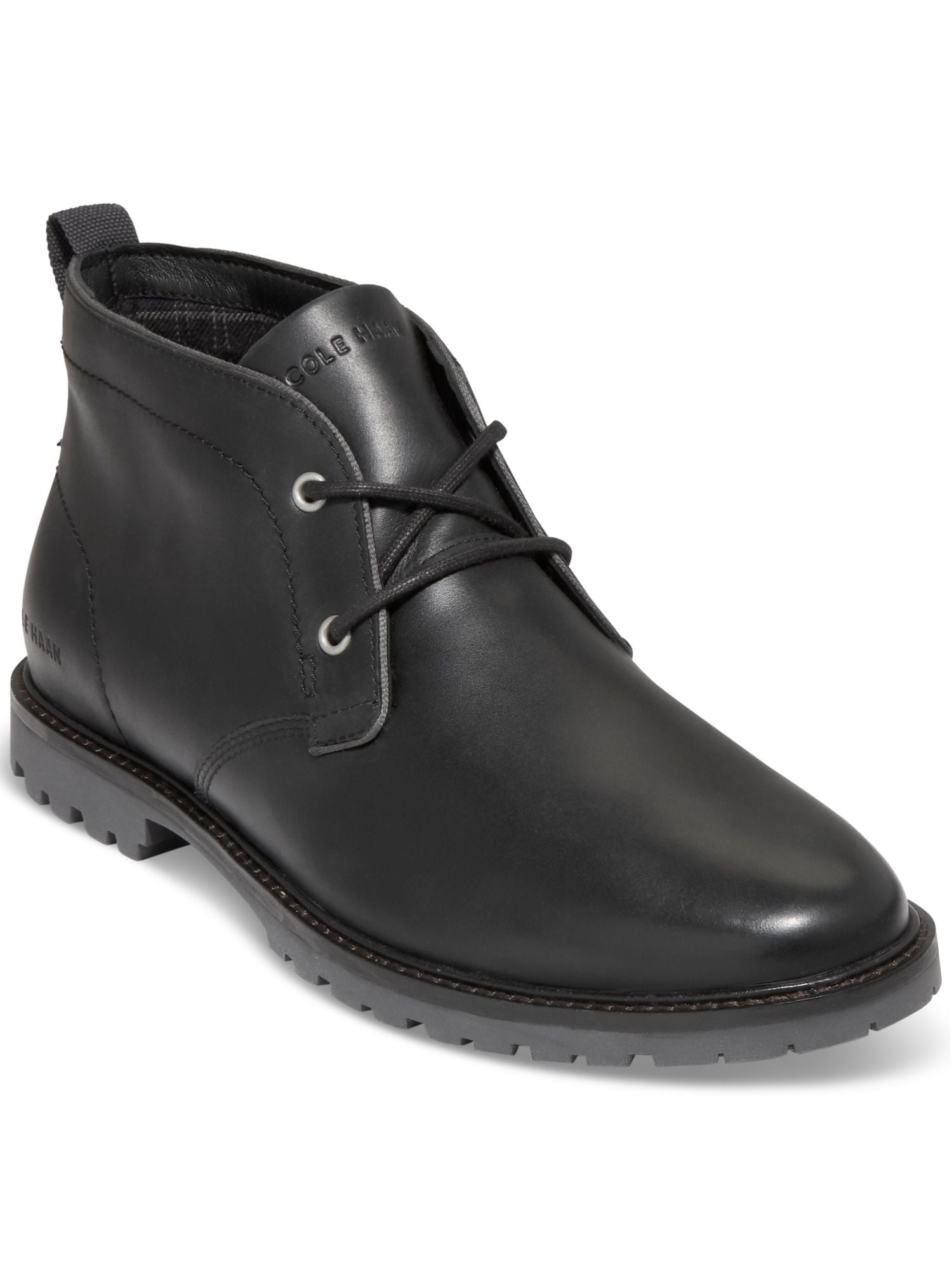 COLE HAAN Mens Black Padded Heel Pull-Tab Lug Sole Water Resistant ...