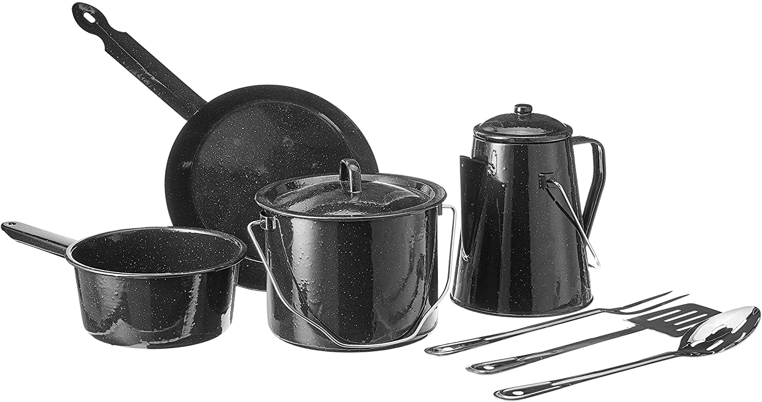 COLEMAN 8-PIECE ENAMEL COOKING SET - BLACK - Walmart.com