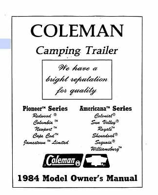 Instruction Manual ONLY for COLEMAN Popup Trailer Owners Manual-1984 ...