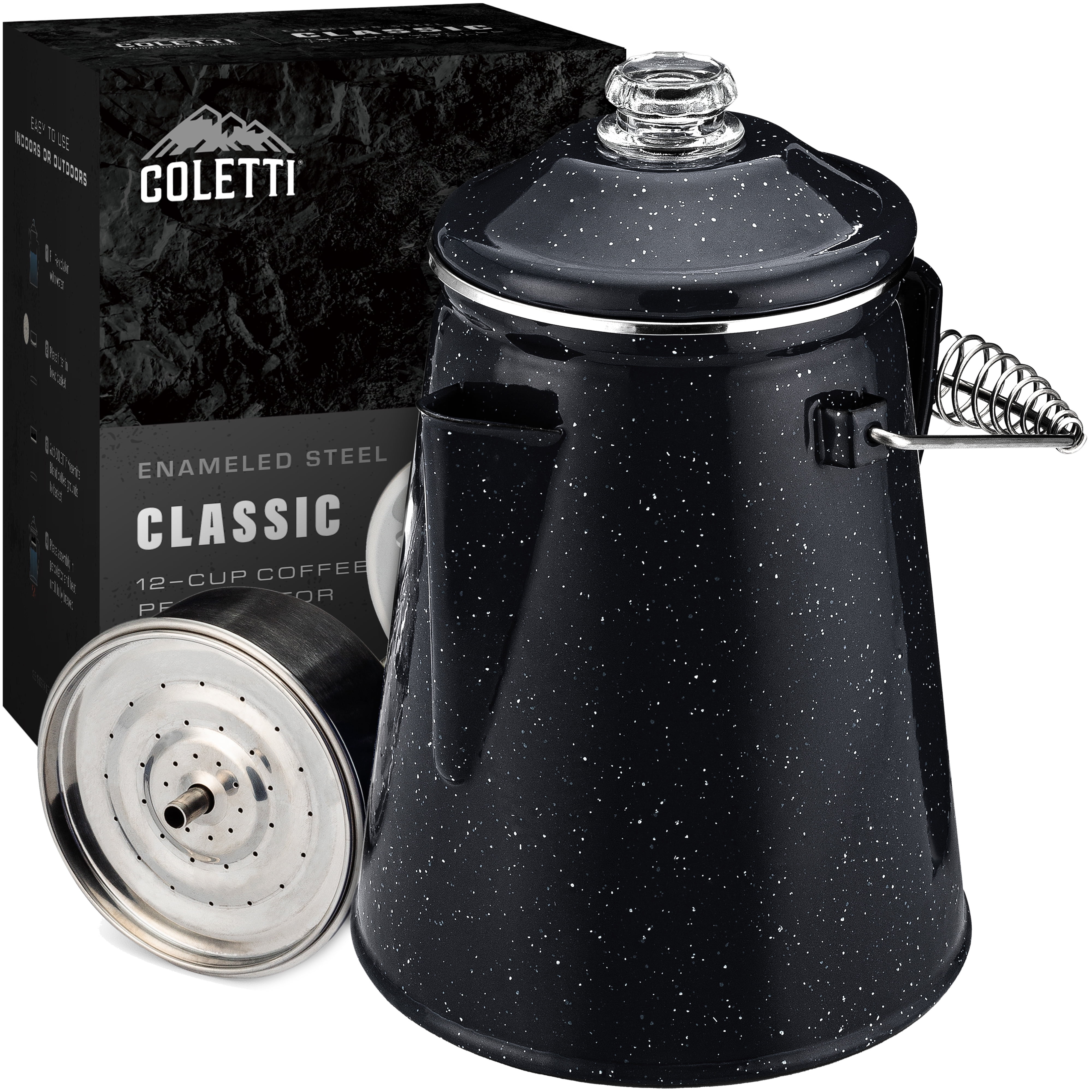 Coletti, Classic Percolator Coffee Pot, Black Enamel, 12 Cup - Walmart.com