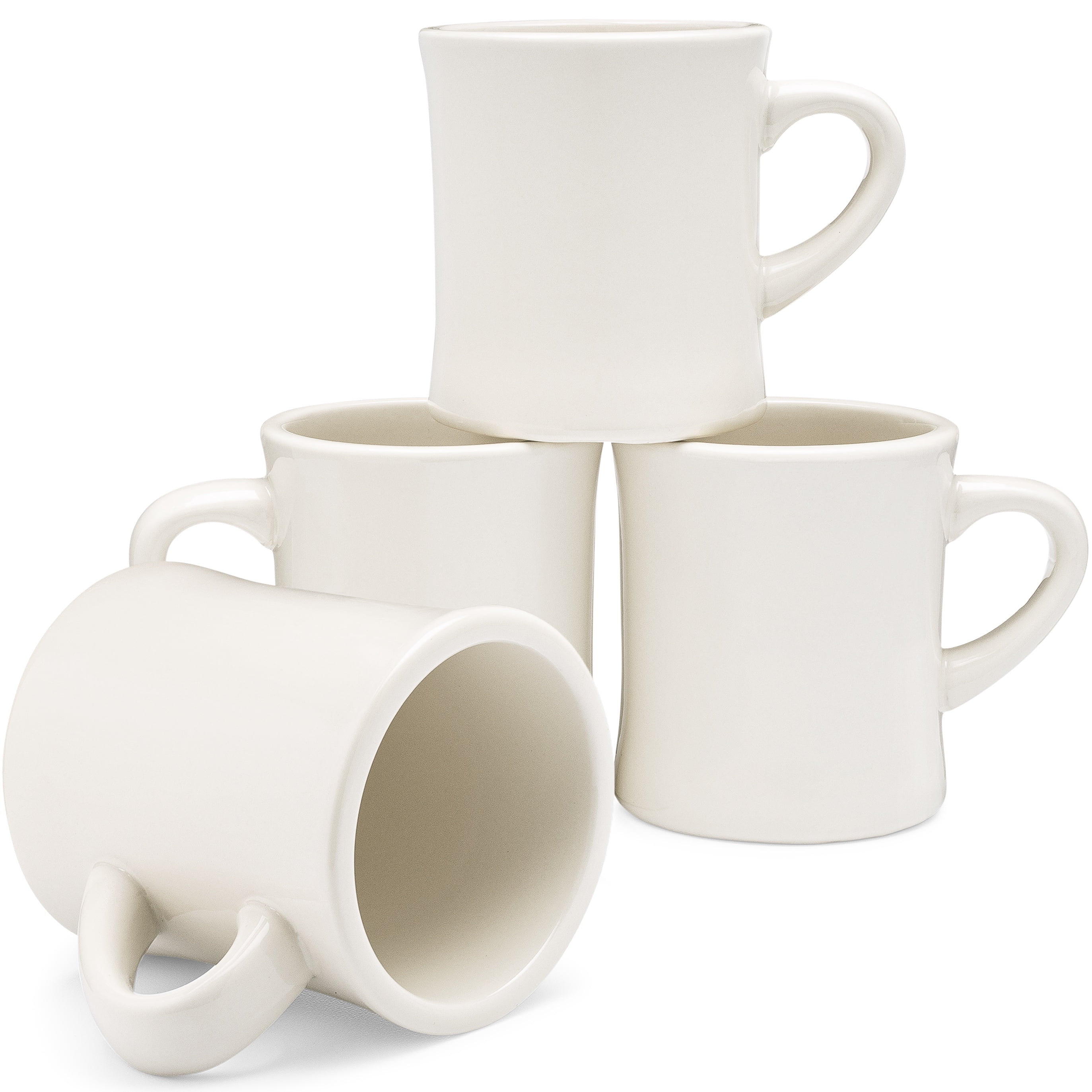 COLETTI Vintage Diner Coffee Cups Set of 4, Ceramic White Mugs for ...