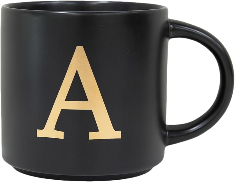 COLLECTIVE HOME - Monogram Ceramic Mugs, 15 oz Golden Initial Black ...