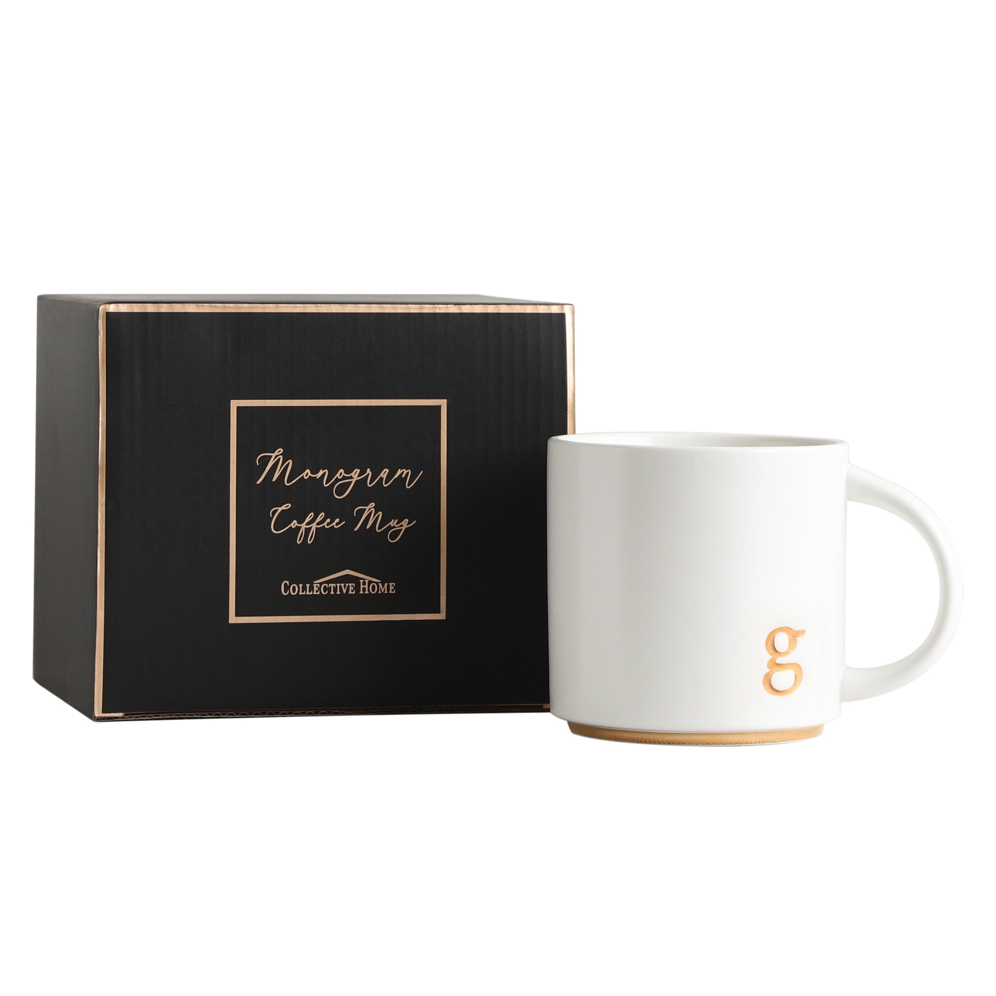COLLECTIVE HOME - Monogram Ceramic Mugs, 15 oz Golden Initial Coffee ...